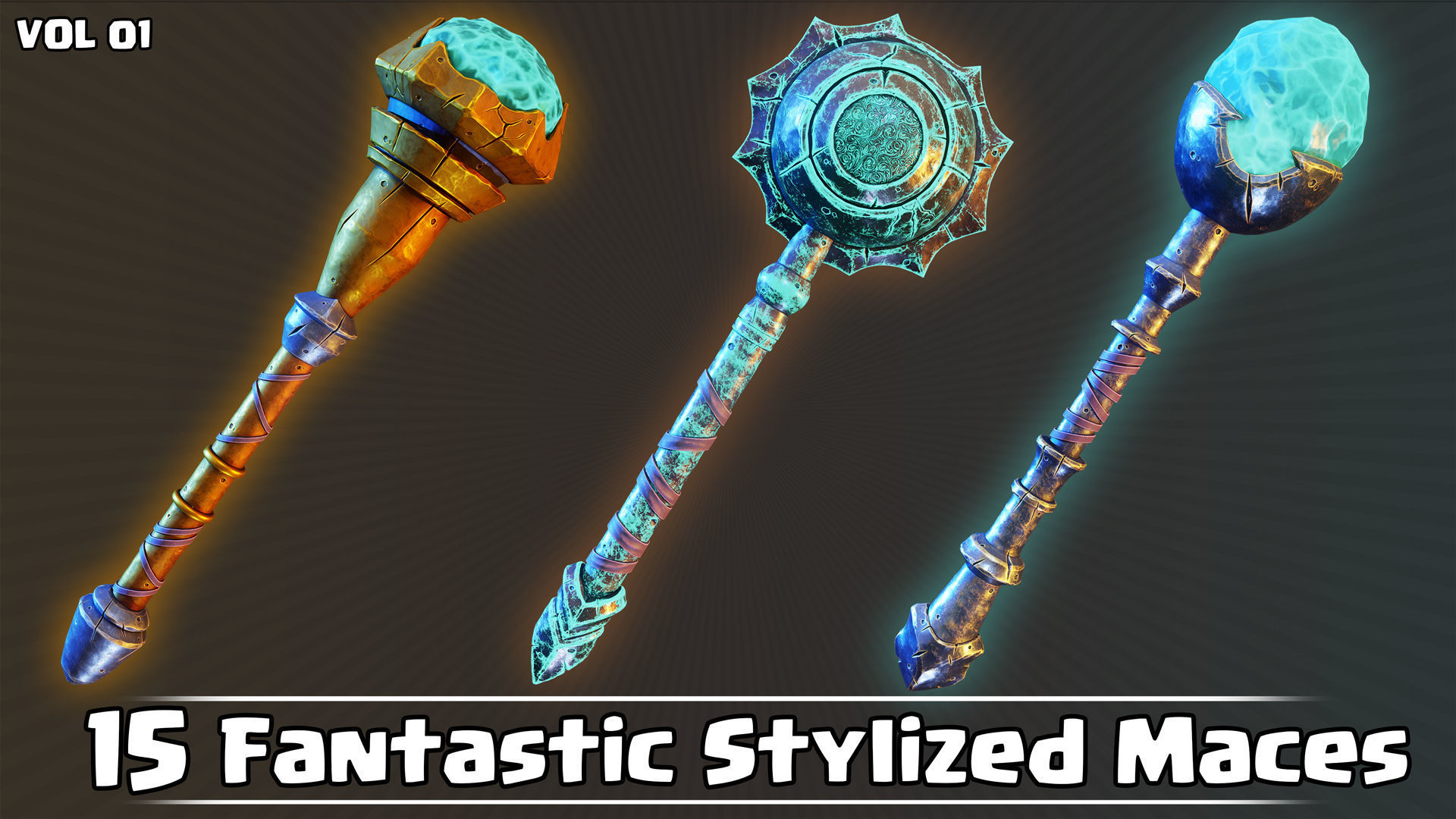 3D model 15 Fantastic Stylized Maces Game Ready VOL01 VR / AR / low ...