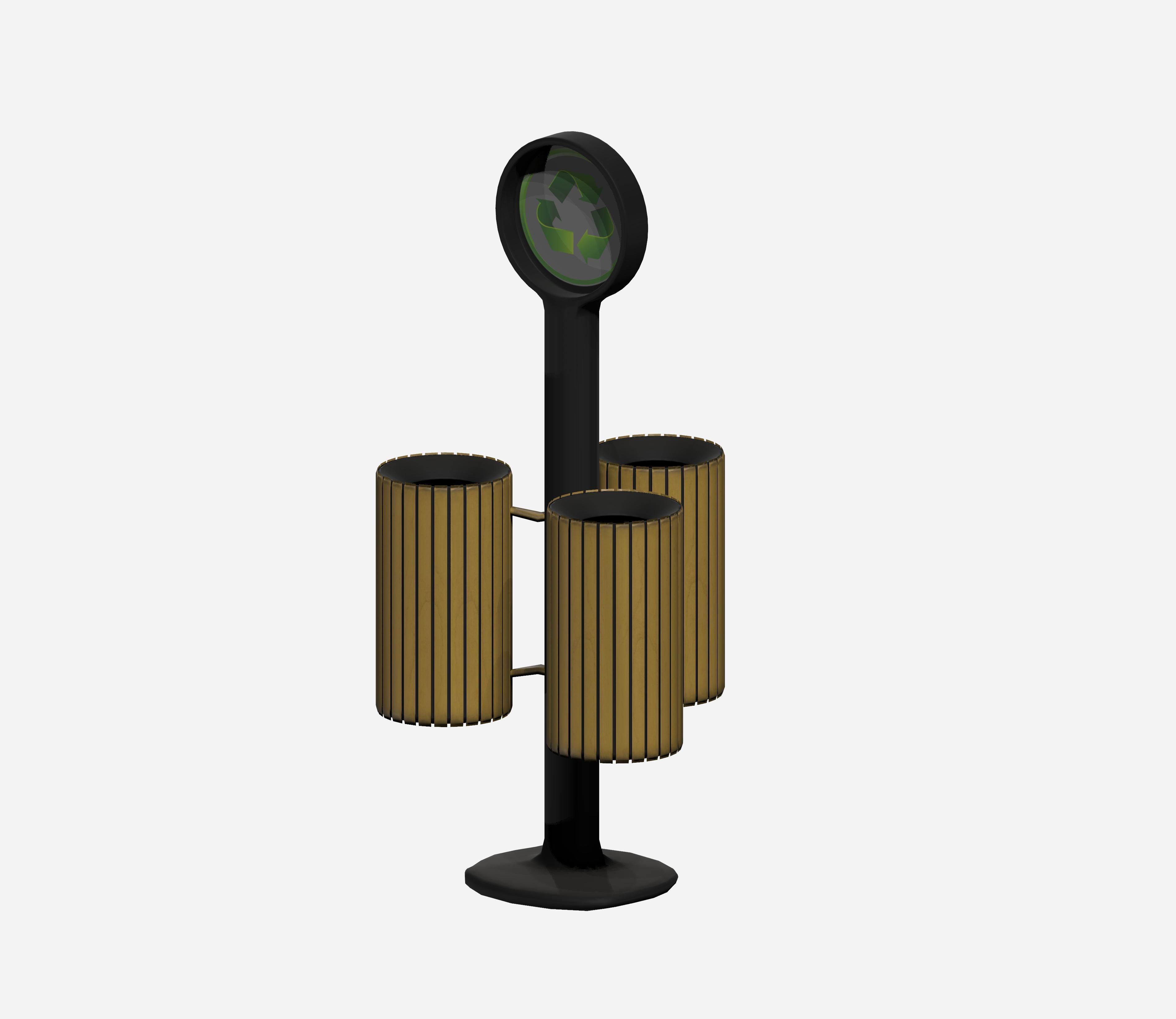 3D model Triple cage type circular wooden trash can VR / AR / low-poly ...