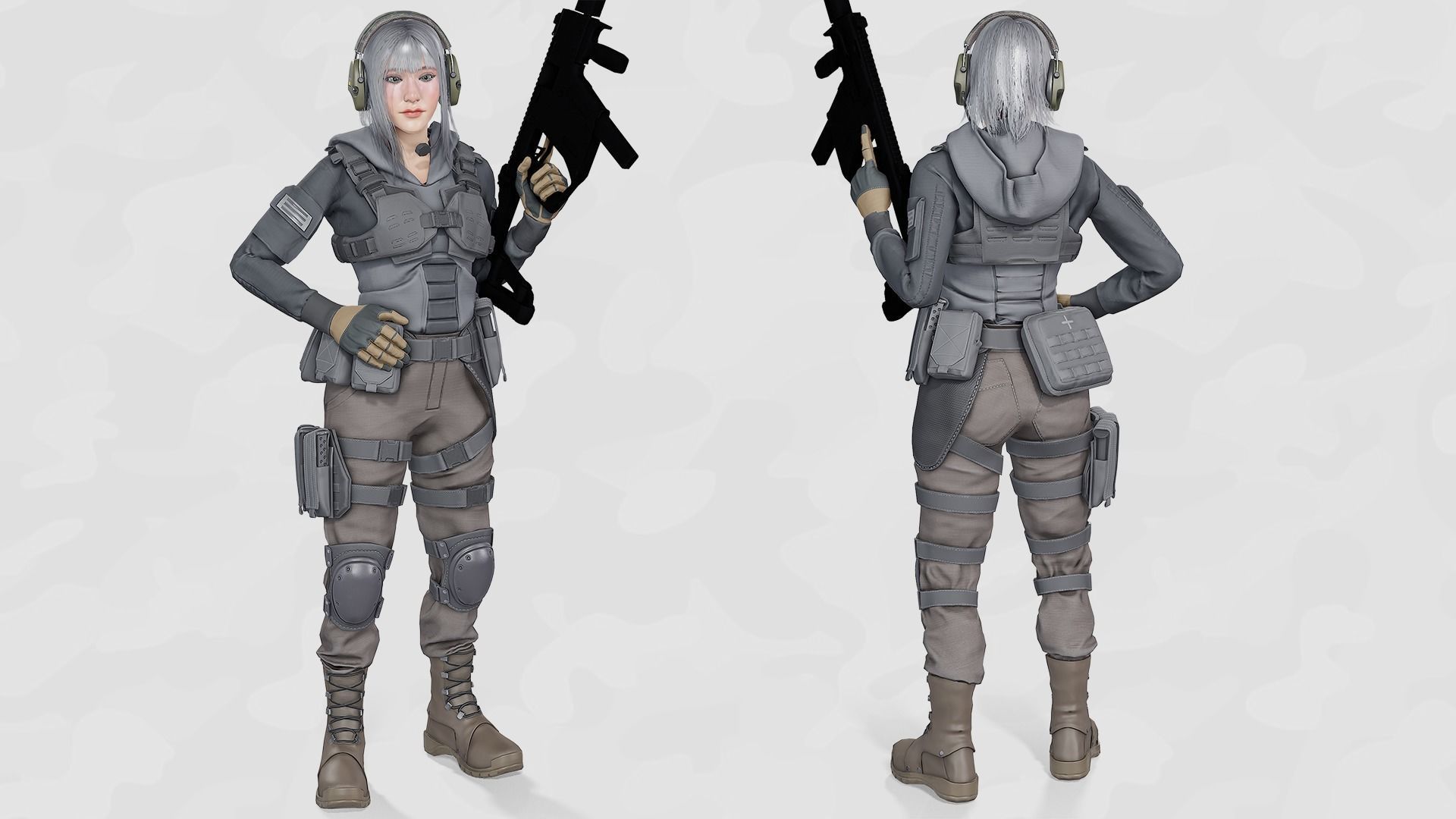3D model Tactical soldier Female low poly game ready VR / AR / low-poly ...