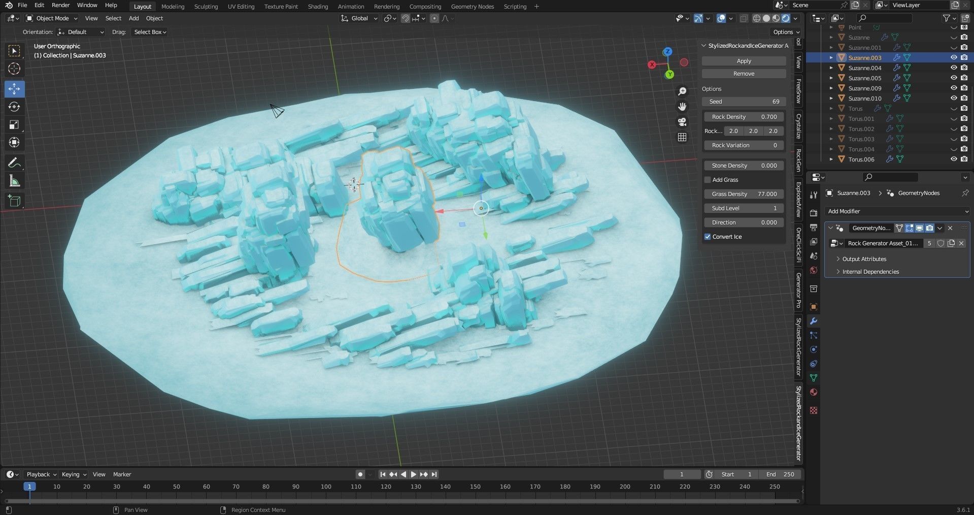 3D model Blender Stylized Rock And Ice Cliff Generator Addon VR / AR ...