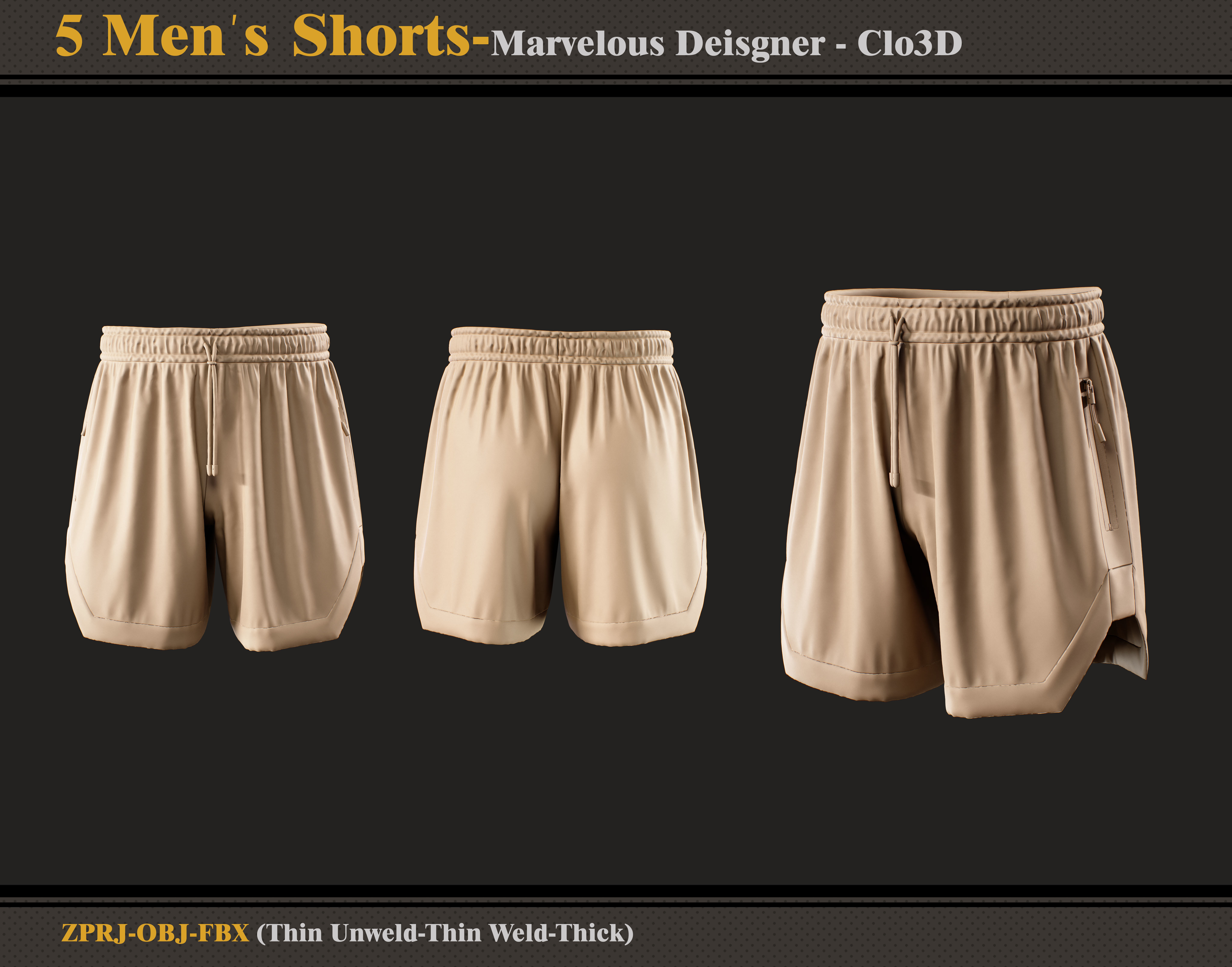 5 Men Shorts-Marvelous Designer-Clo3D-FBX-OBJ 3D model | CGTrader