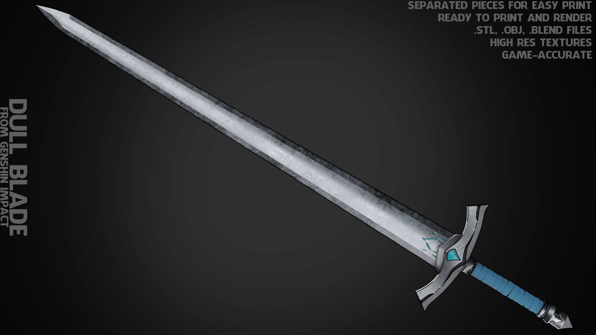 Genshin Impact Dull Blade for Cosplay 3D model 3D printable | CGTrader
