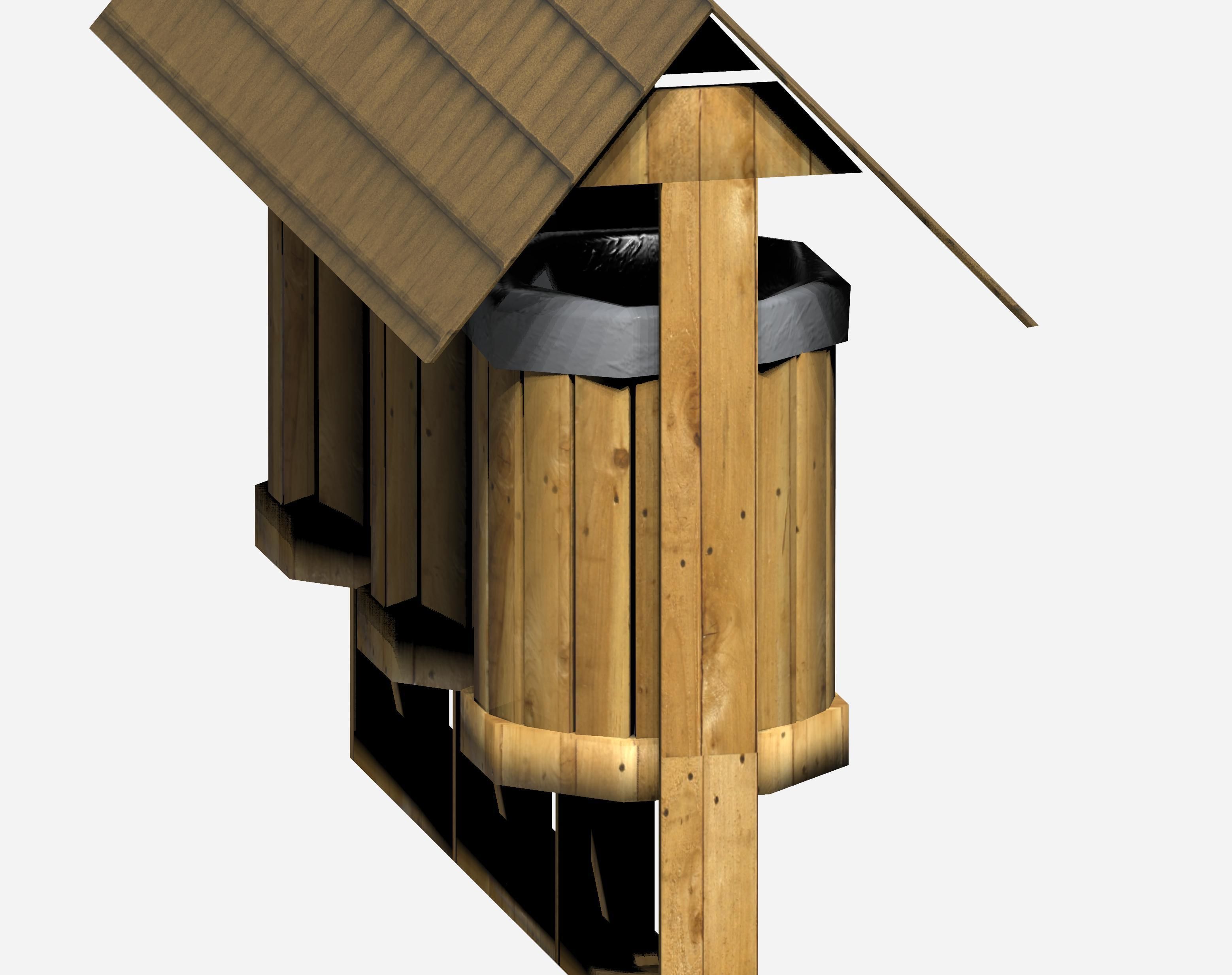 3D model Wooden big triple street dust bin with carrier bag VR / AR ...