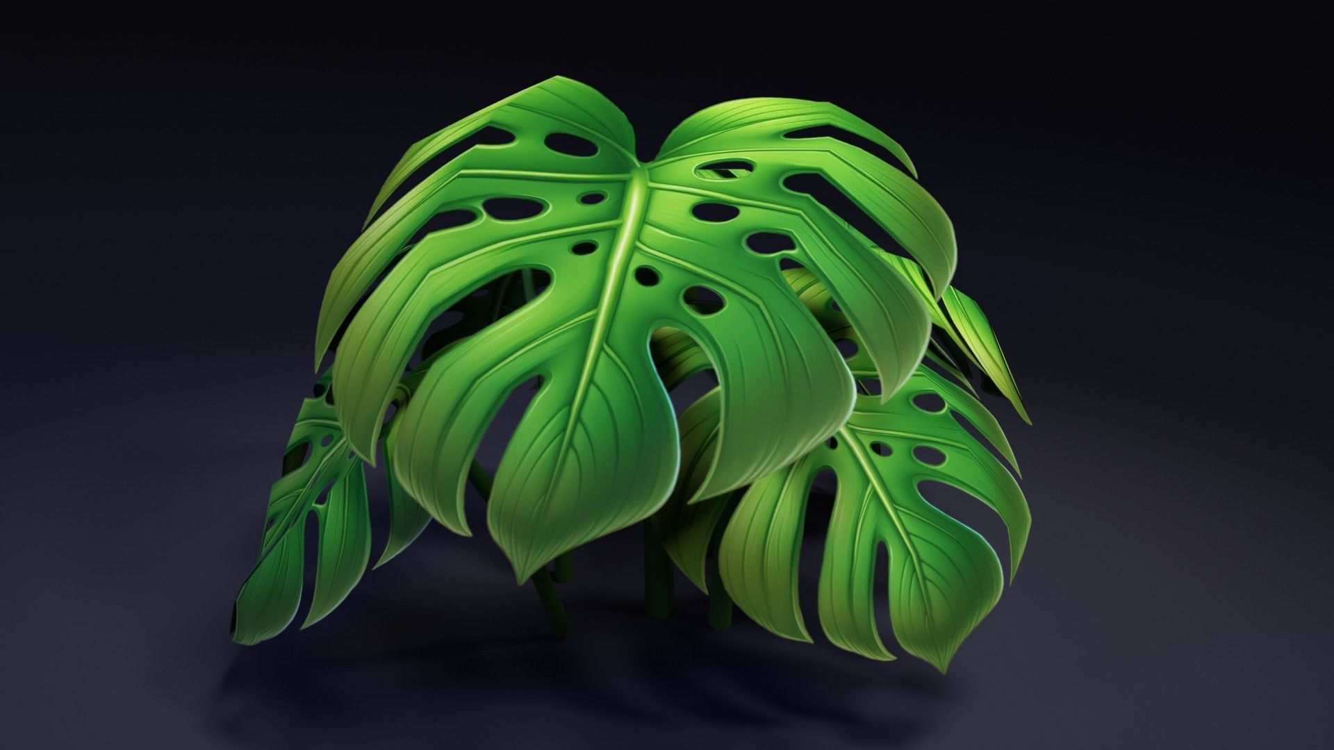 Monstera plant stylized bush low poly game ready free VR / AR / low ...