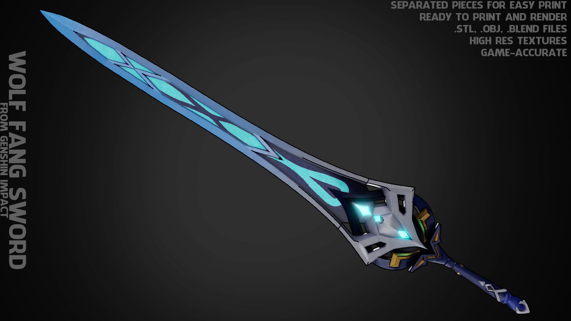 Genshin Impact Wolf Fang for Cosplay 3D model 3D printable | CGTrader