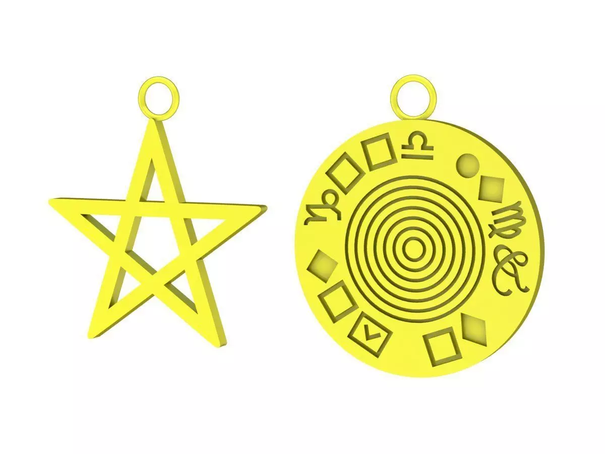 Symbolic Star and Engraved Disc Pendant Set 6816 3D model 3D printable ...