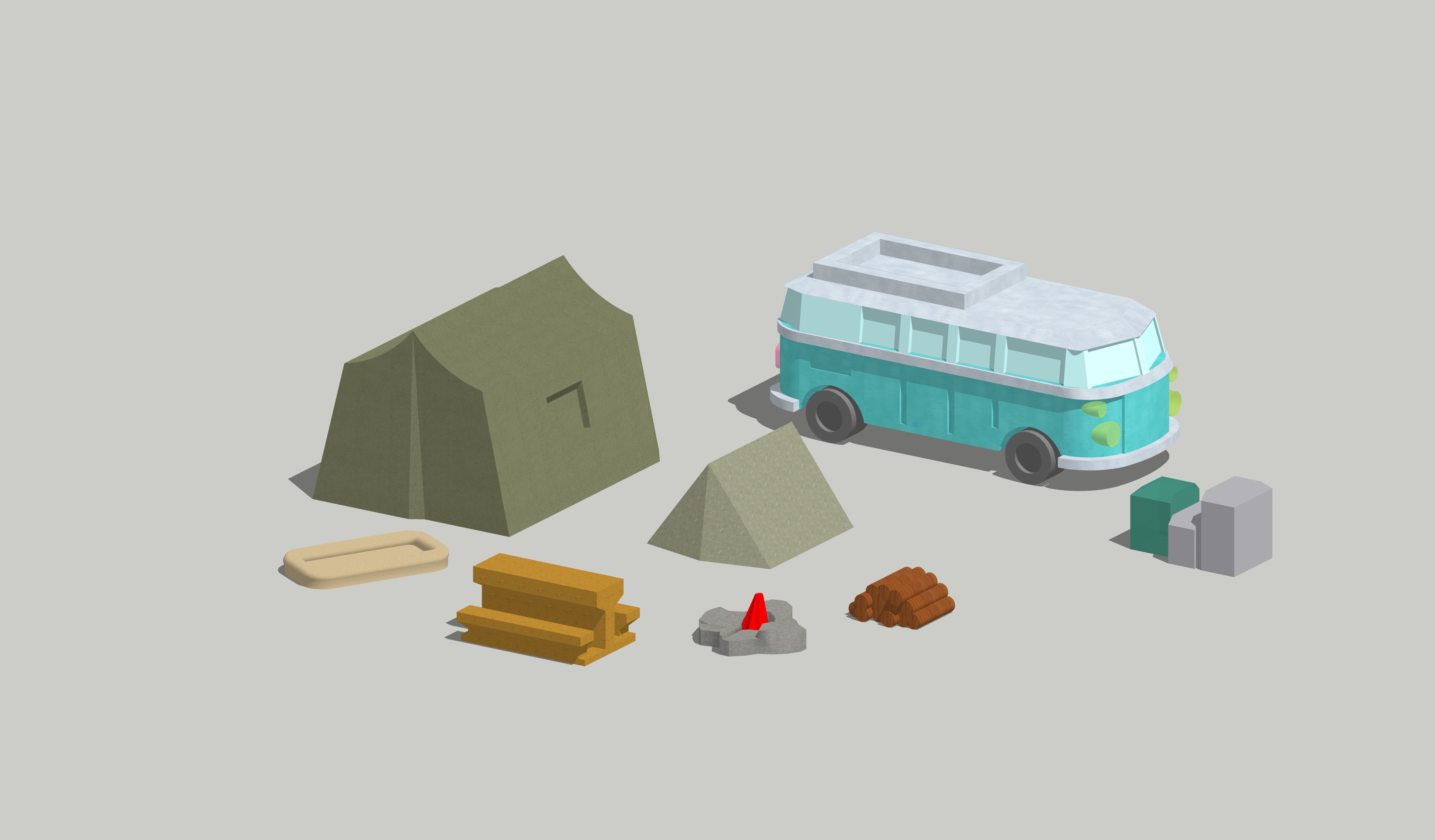 3D model Campground Set Bus Tent Table Boat by Outland Models VR / AR ...
