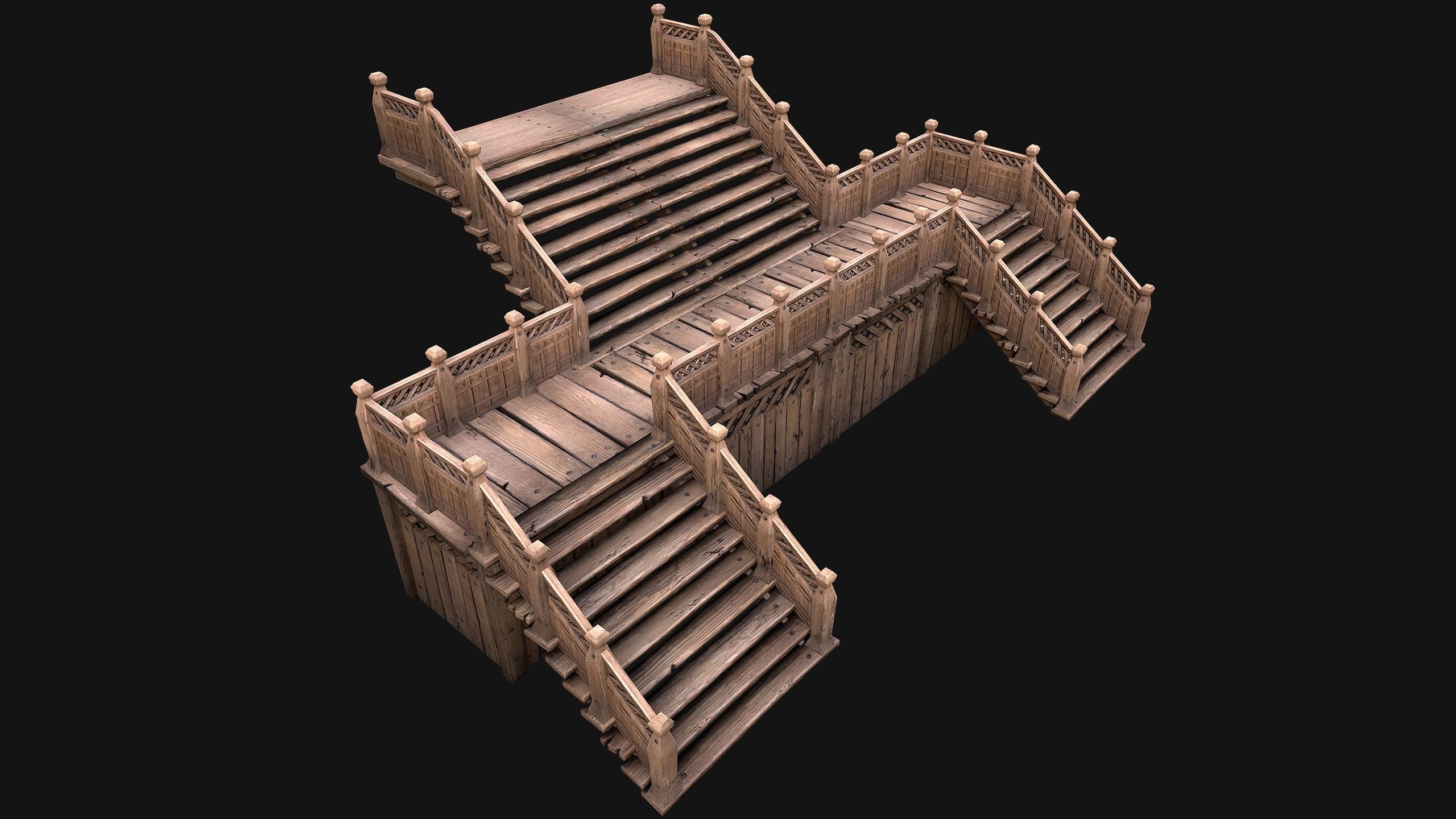 3D model Medieval Wooden Steps Flight of Stairs VR / AR / low-poly ...