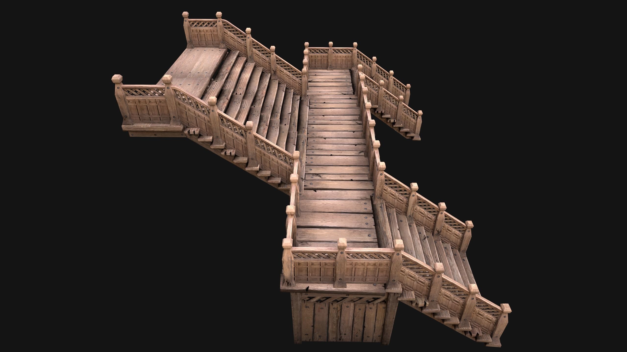 3D model Medieval Wooden Steps Flight of Stairs VR / AR / low-poly ...