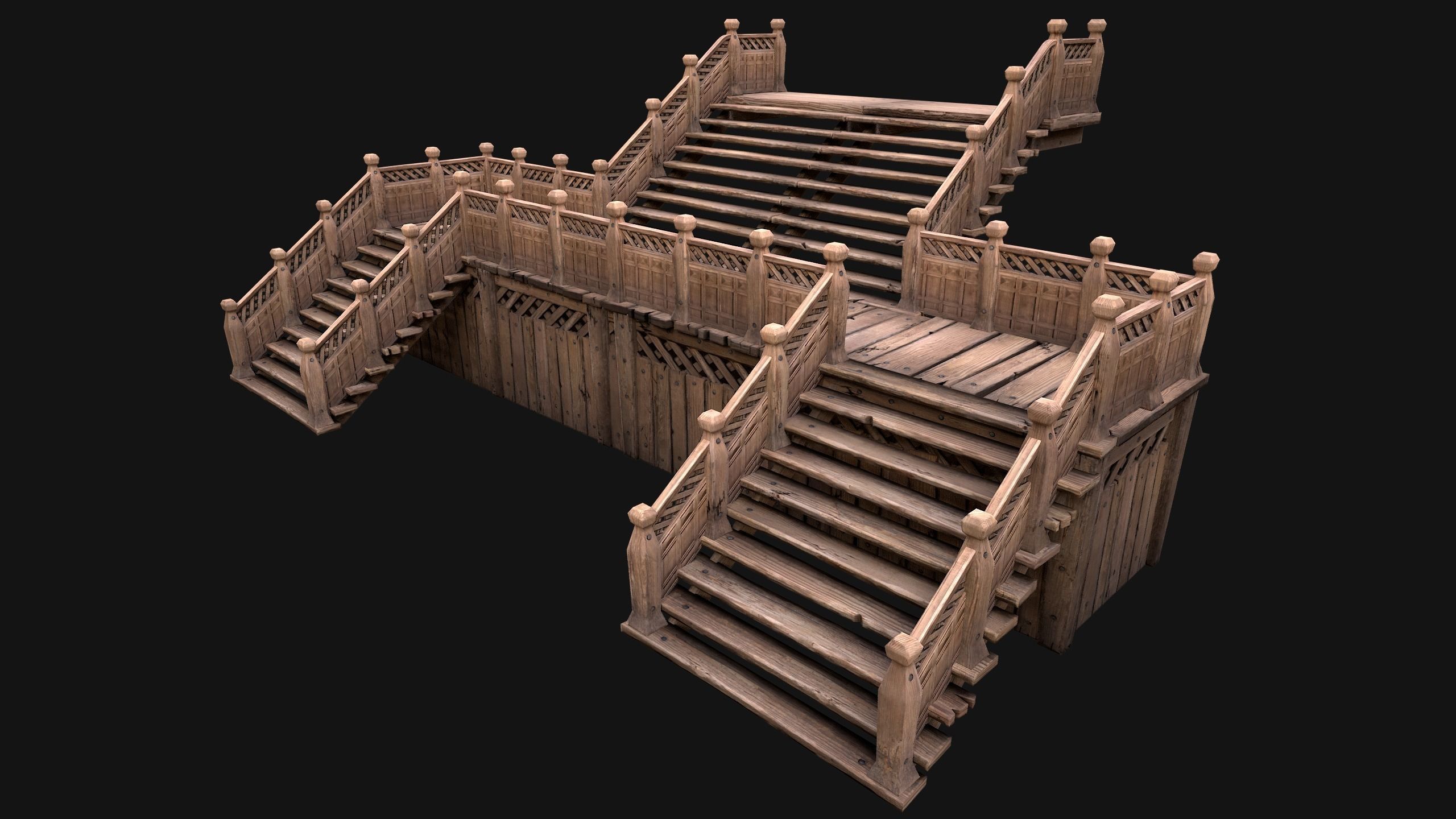 3D model Medieval Wooden Steps Flight of Stairs VR / AR / low-poly ...