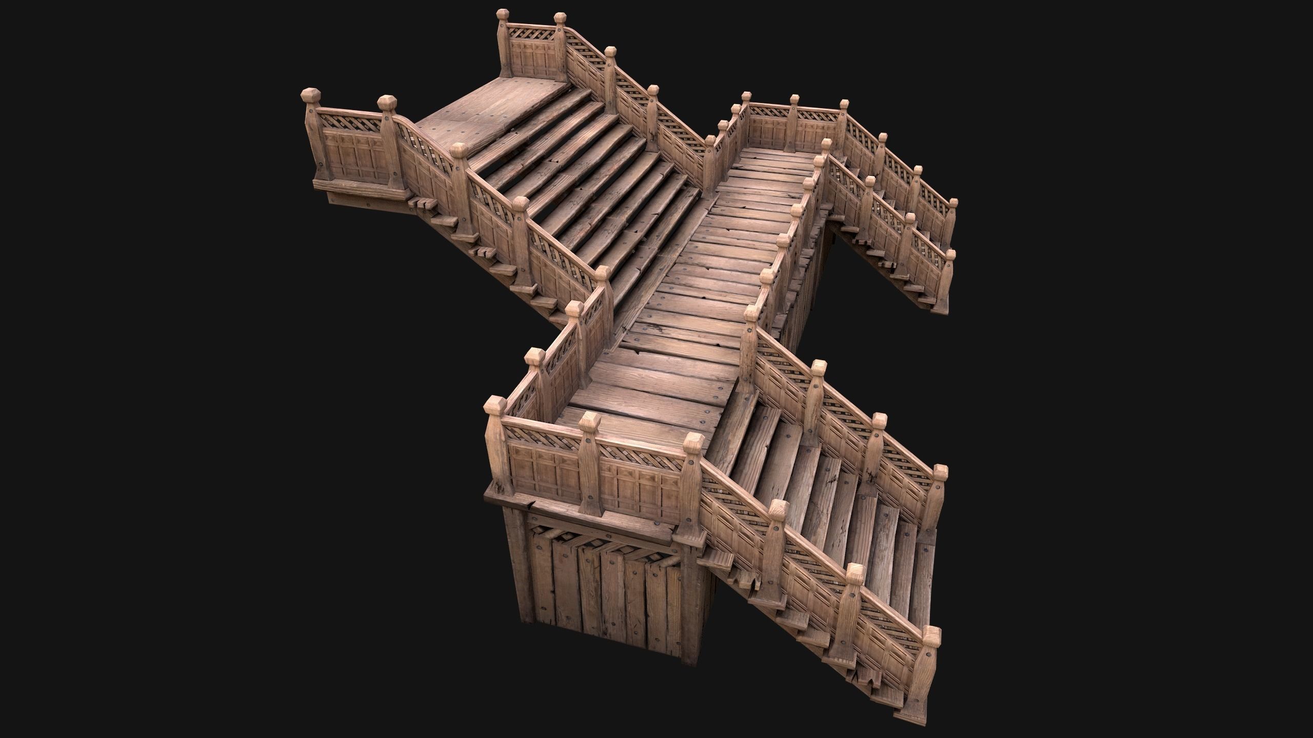 3D model Medieval Wooden Steps Flight of Stairs VR / AR / low-poly ...