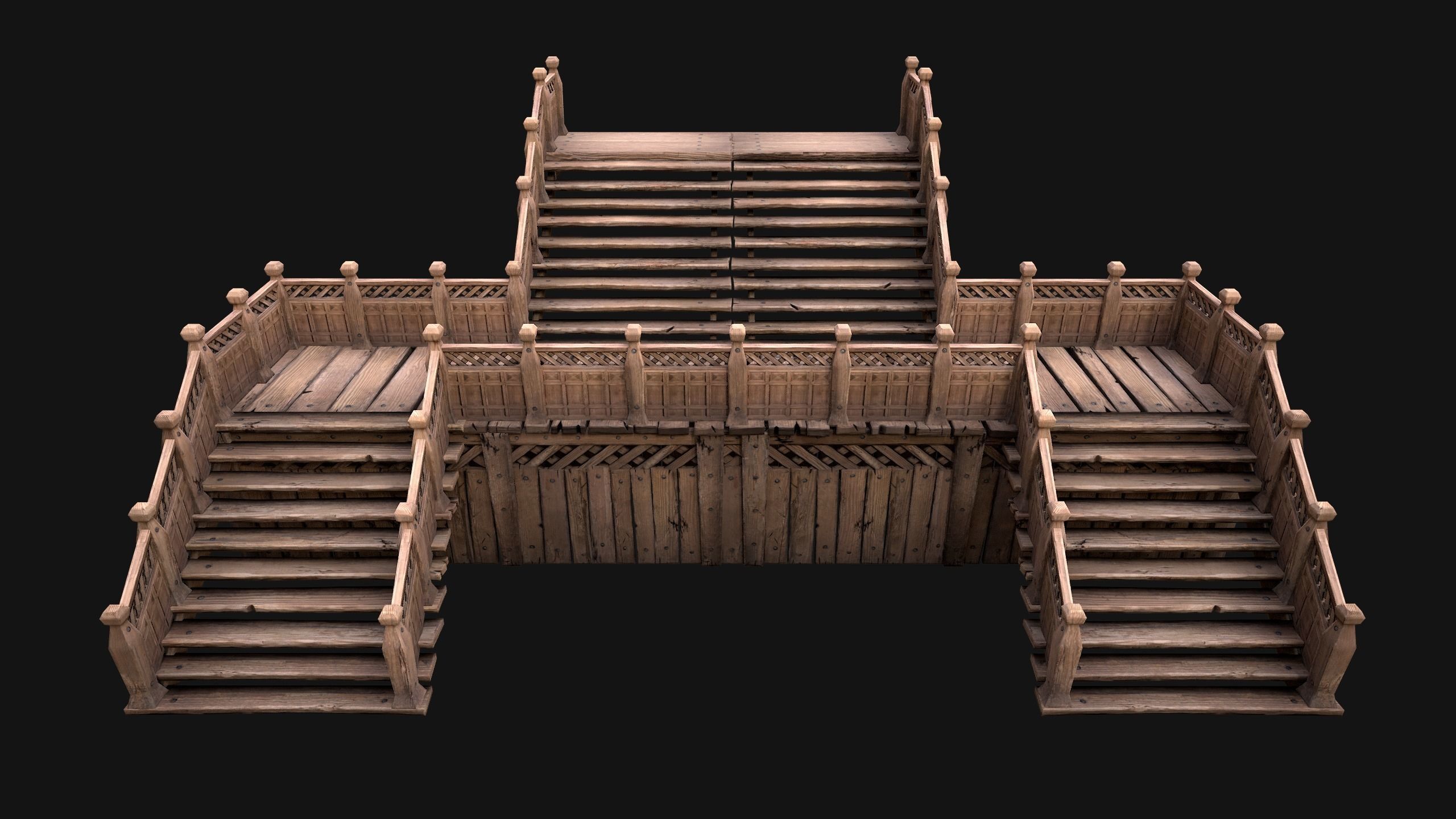 3D model Medieval Wooden Steps Flight of Stairs VR / AR / low-poly ...