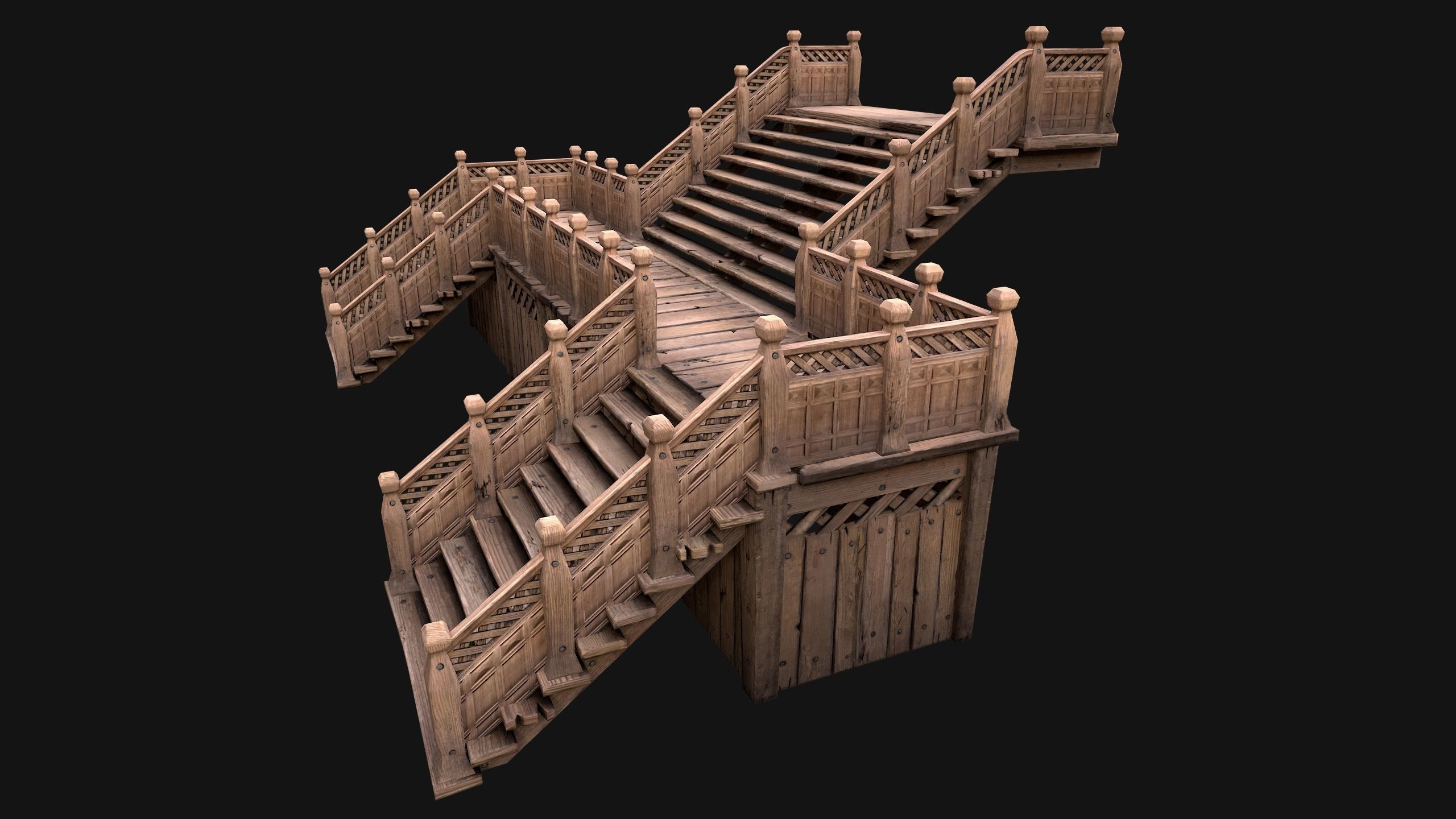 3D model Medieval Wooden Steps Flight of Stairs VR / AR / low-poly ...