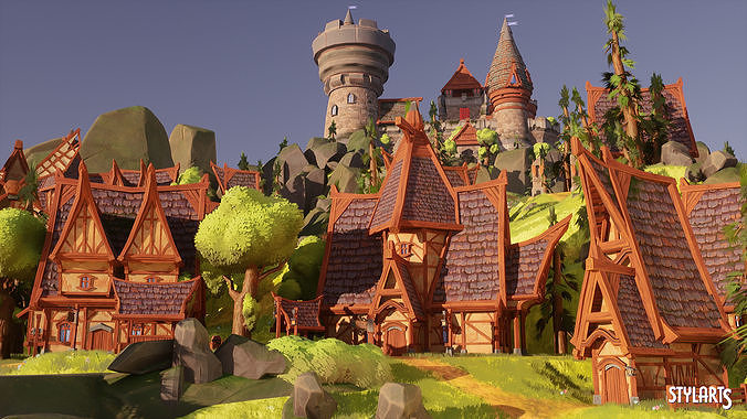 3D model Stylized Island Castle Environment VR / AR / low-poly | CGTrader