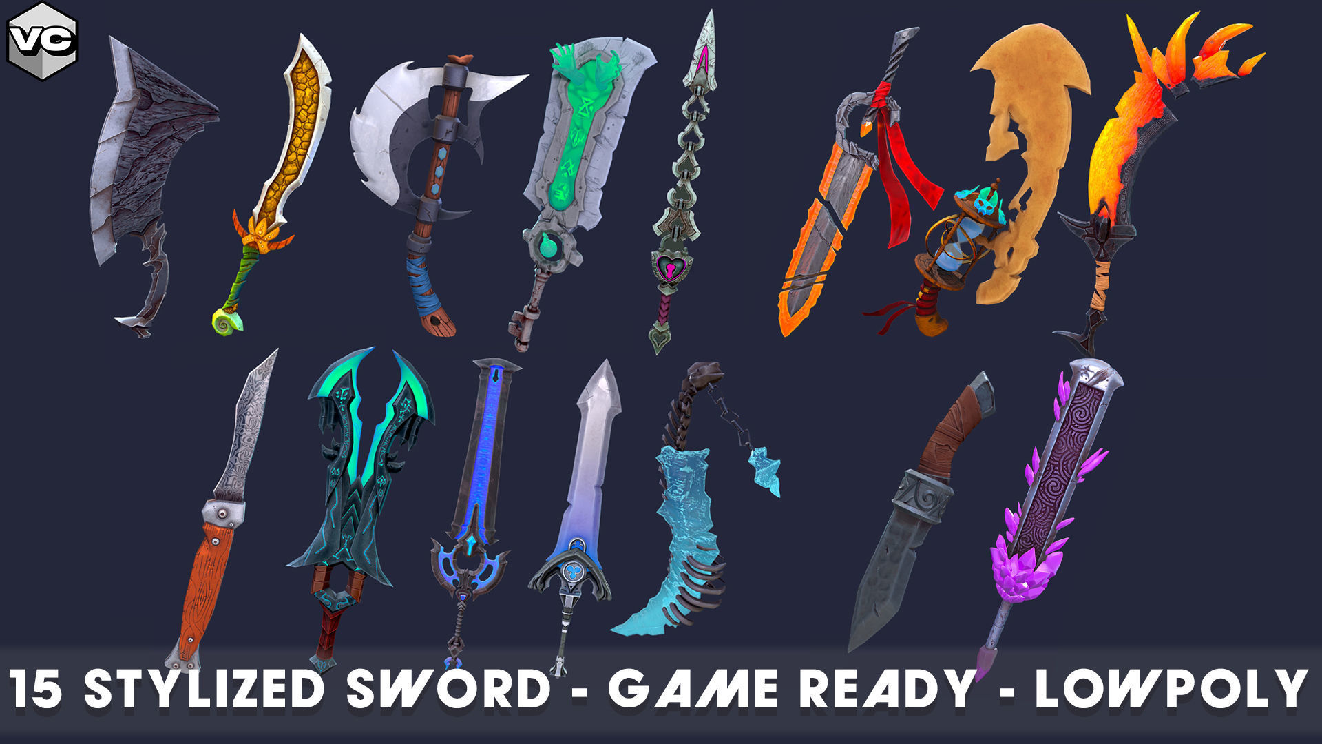 3D model 15 Stylized Swords - Game Ready - VR / AR / low-poly | CGTrader