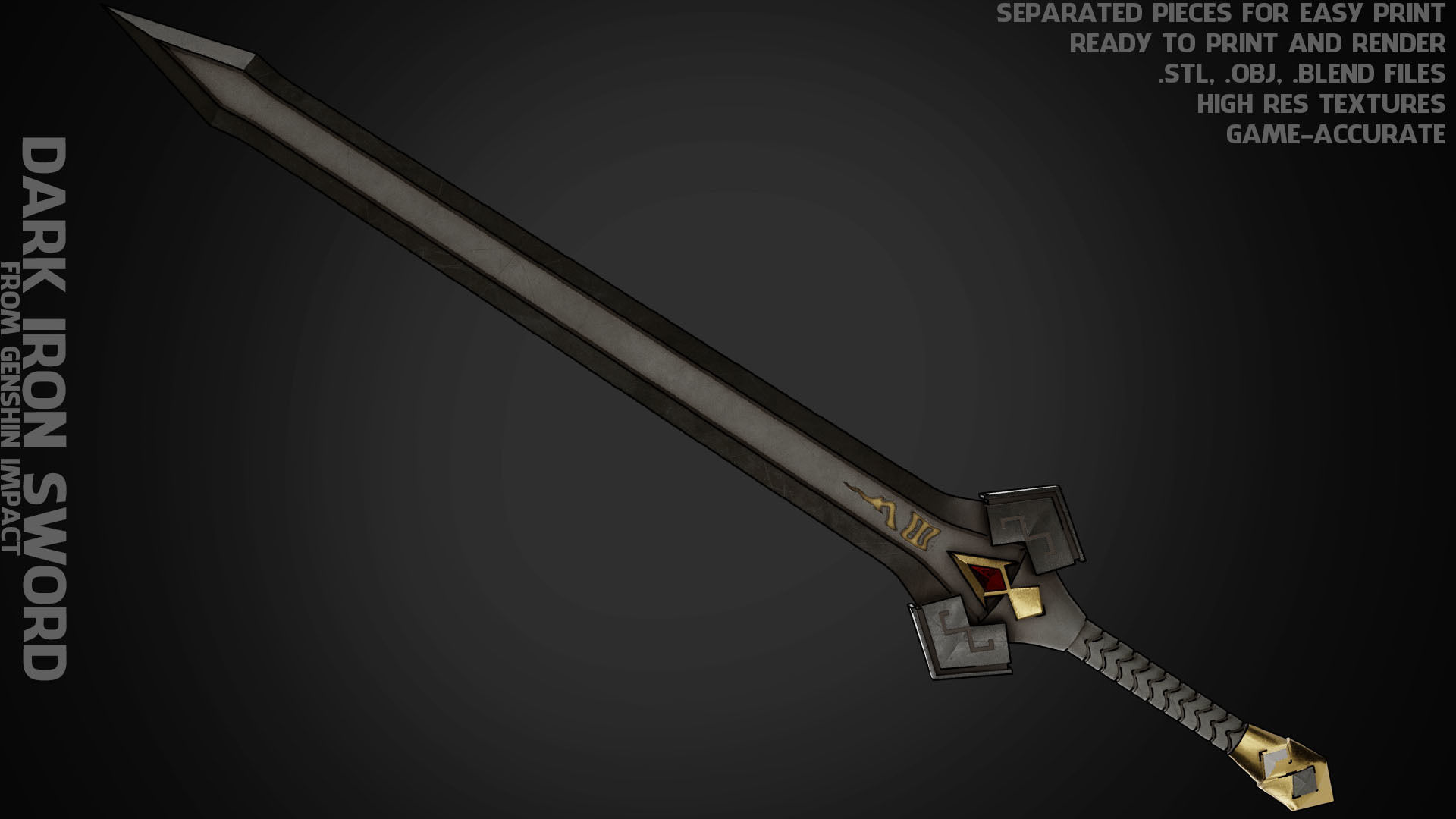 Genshin Impact Dark Iron Sword for Cosplay 3D model 3D printable | CGTrader