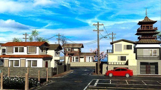 3D model Japanese Residential Neighborhood VR / AR / low-poly | CGTrader