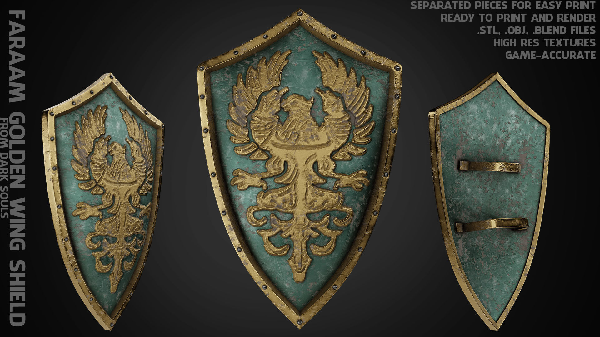 Dark Souls Faraam Golden Wing Shield for Cosplay 3D model 3D printable | CGTrader