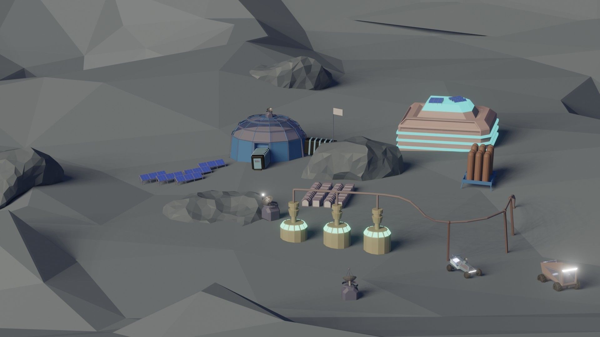 3D model Low Poly Style Stylized Space Station Environment VR / AR ...