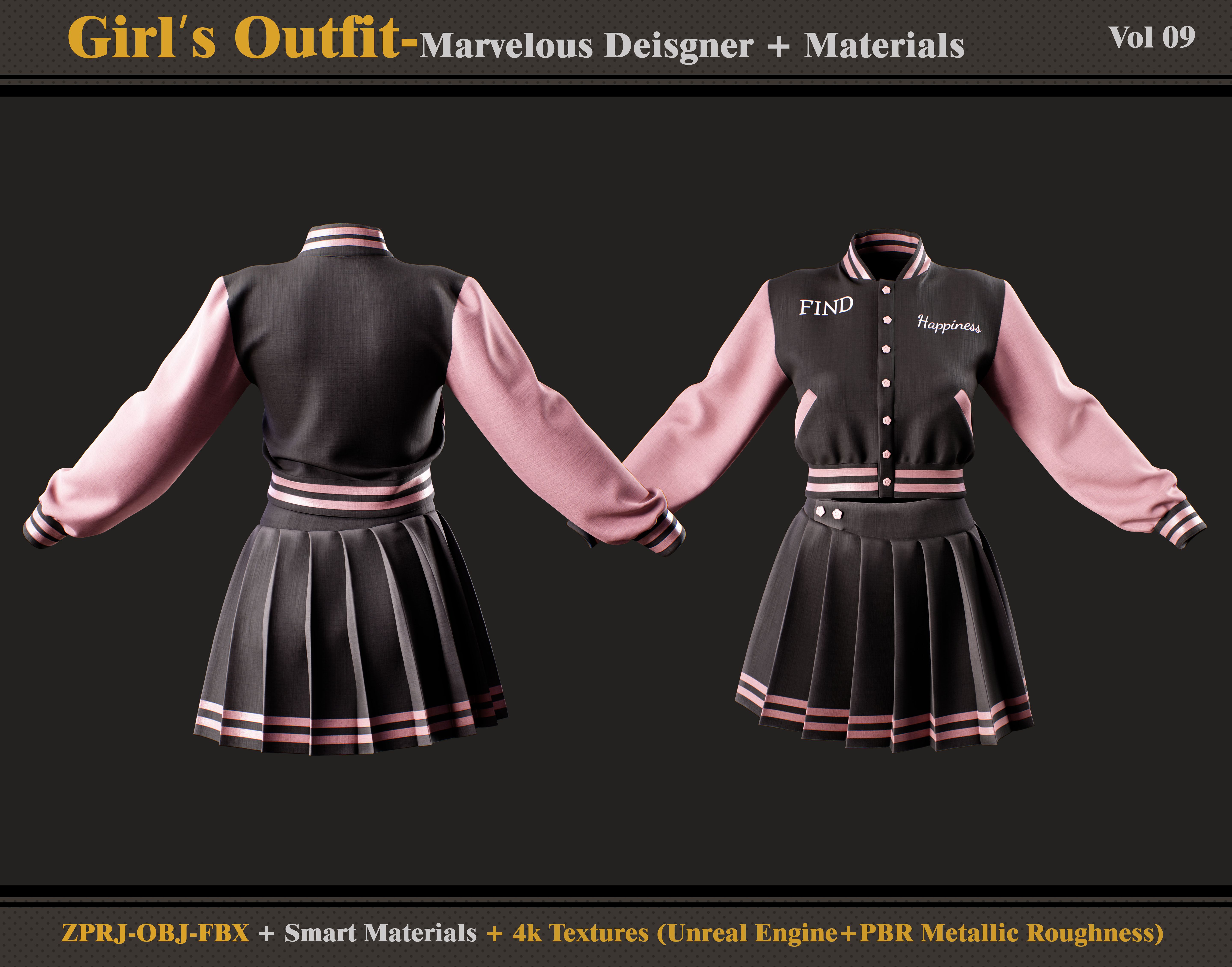 Girls Outfit-MD-CLO3D-fbx-obj-Materials-textures 3D model | CGTrader