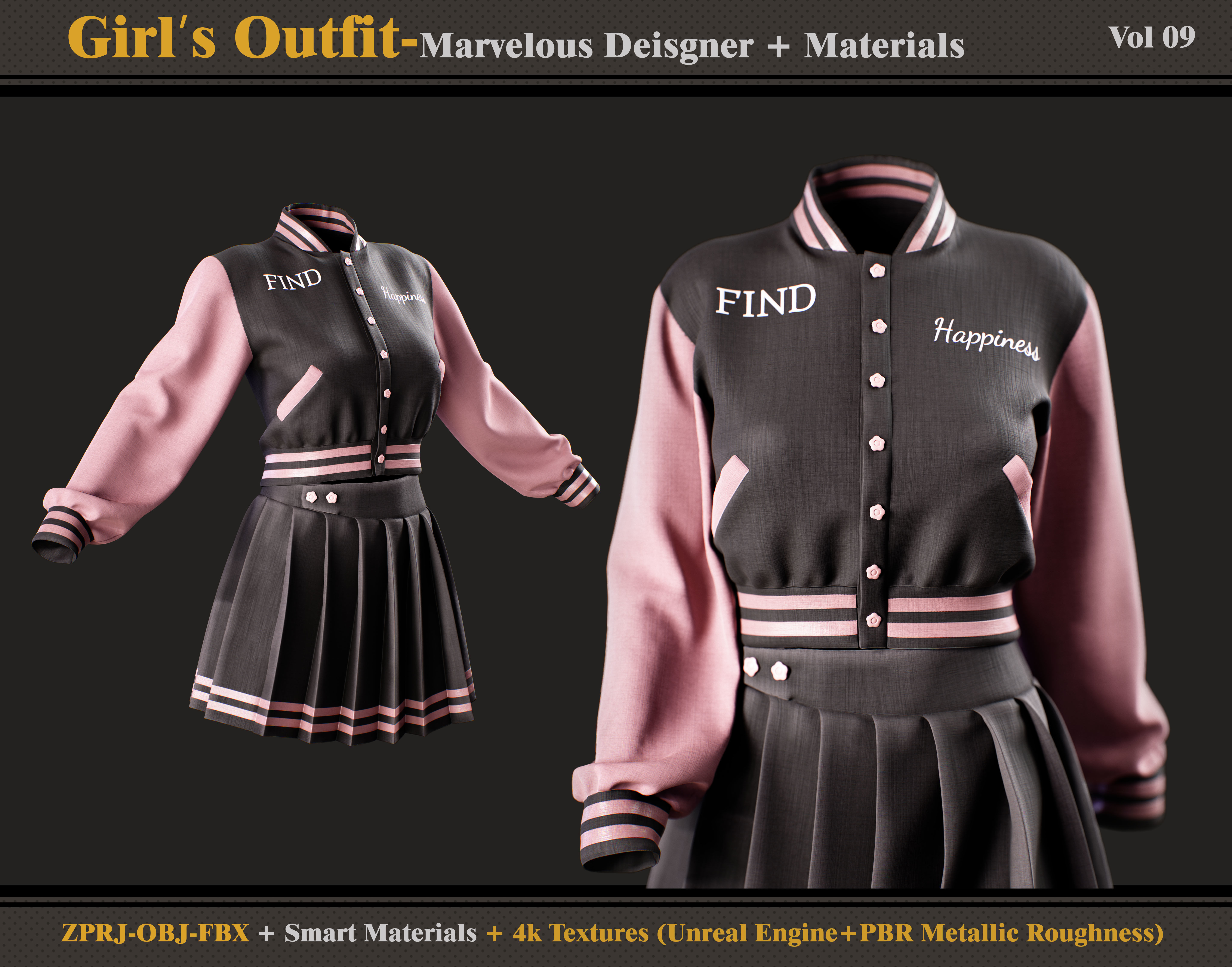 Girls Outfit-MD-CLO3D-fbx-obj-Materials-textures 3D model | CGTrader