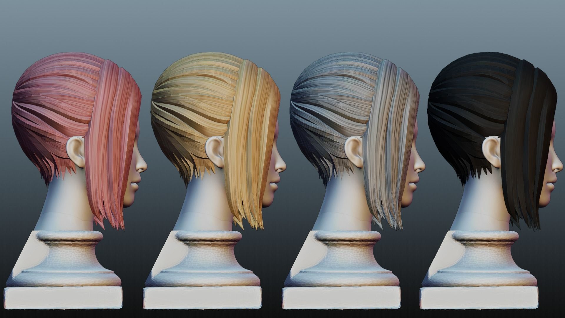 3D model women hair 4 colors VR / AR / low-poly | CGTrader