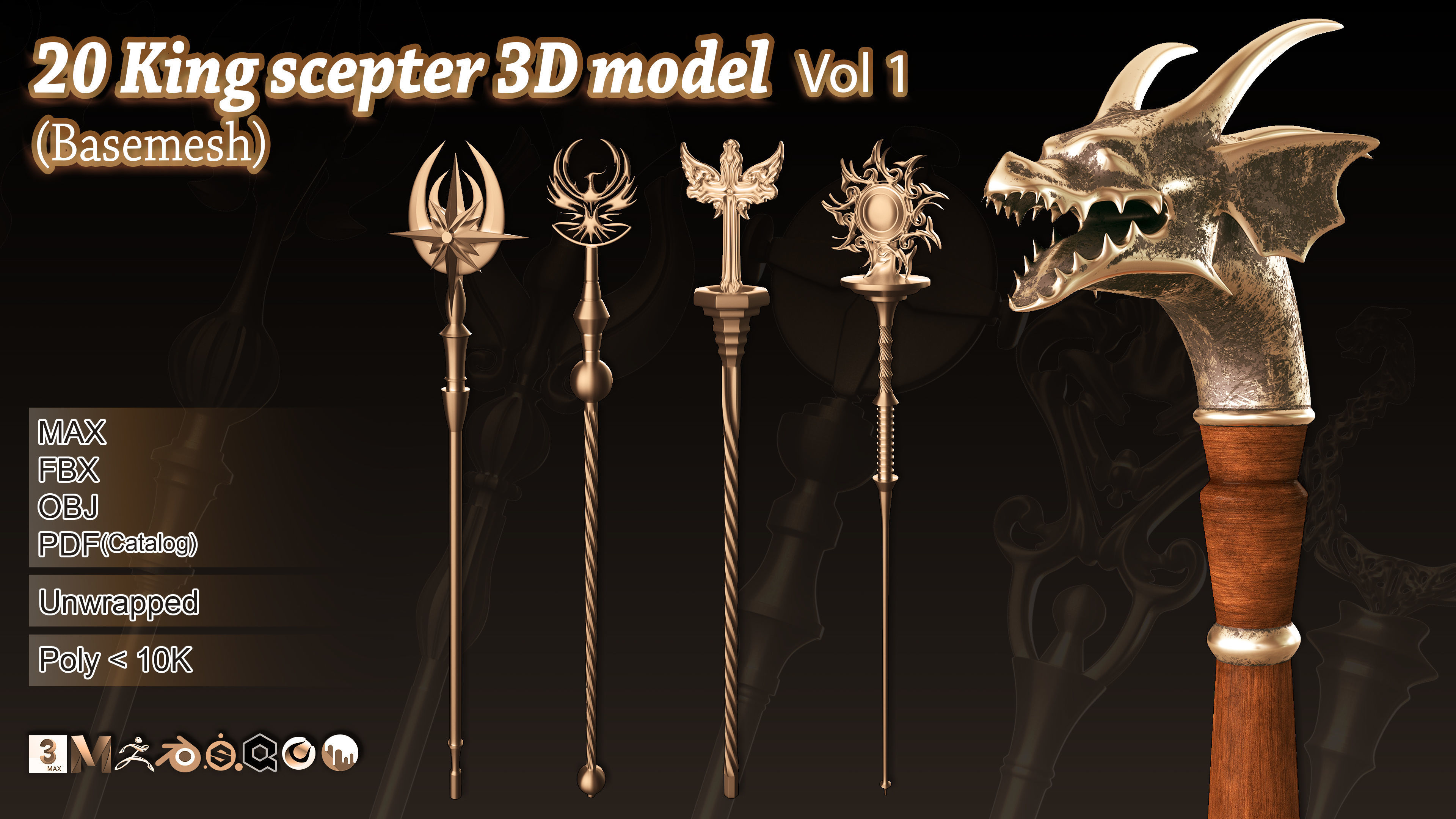3D model 20 King Scepter 3D Model Basemesh VR / AR / low-poly | CGTrader