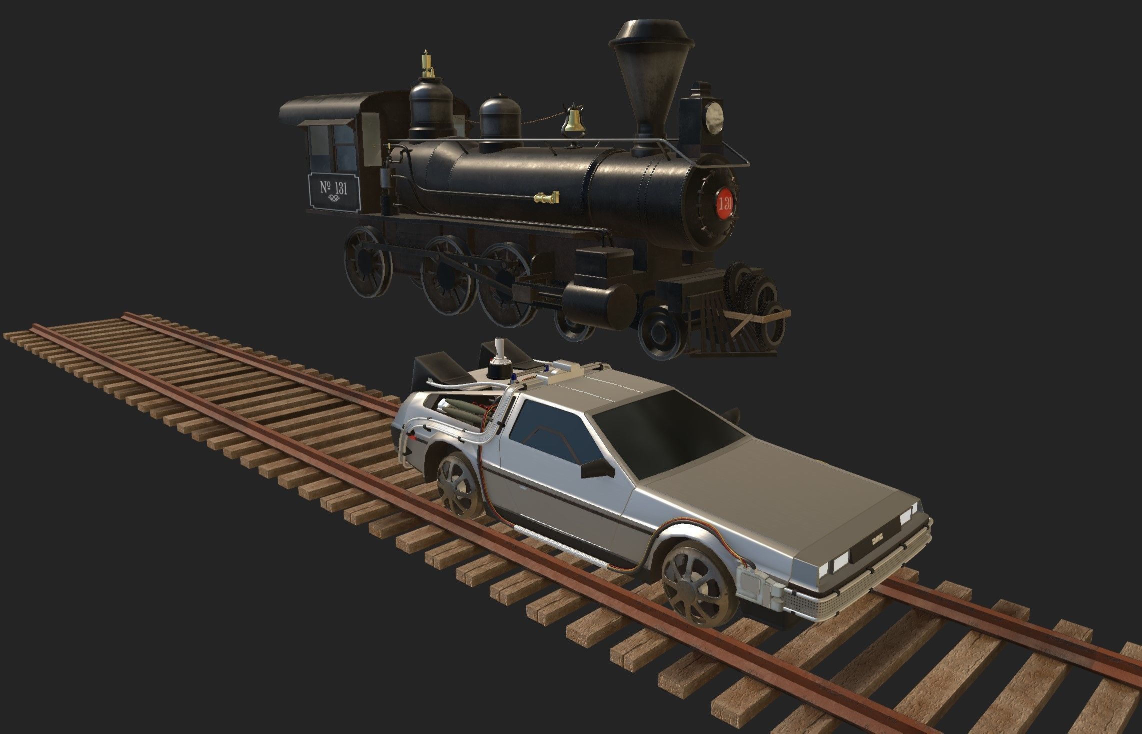 3D model Back to the Future 3 - Delorean and Locomotive VR / AR / low ...