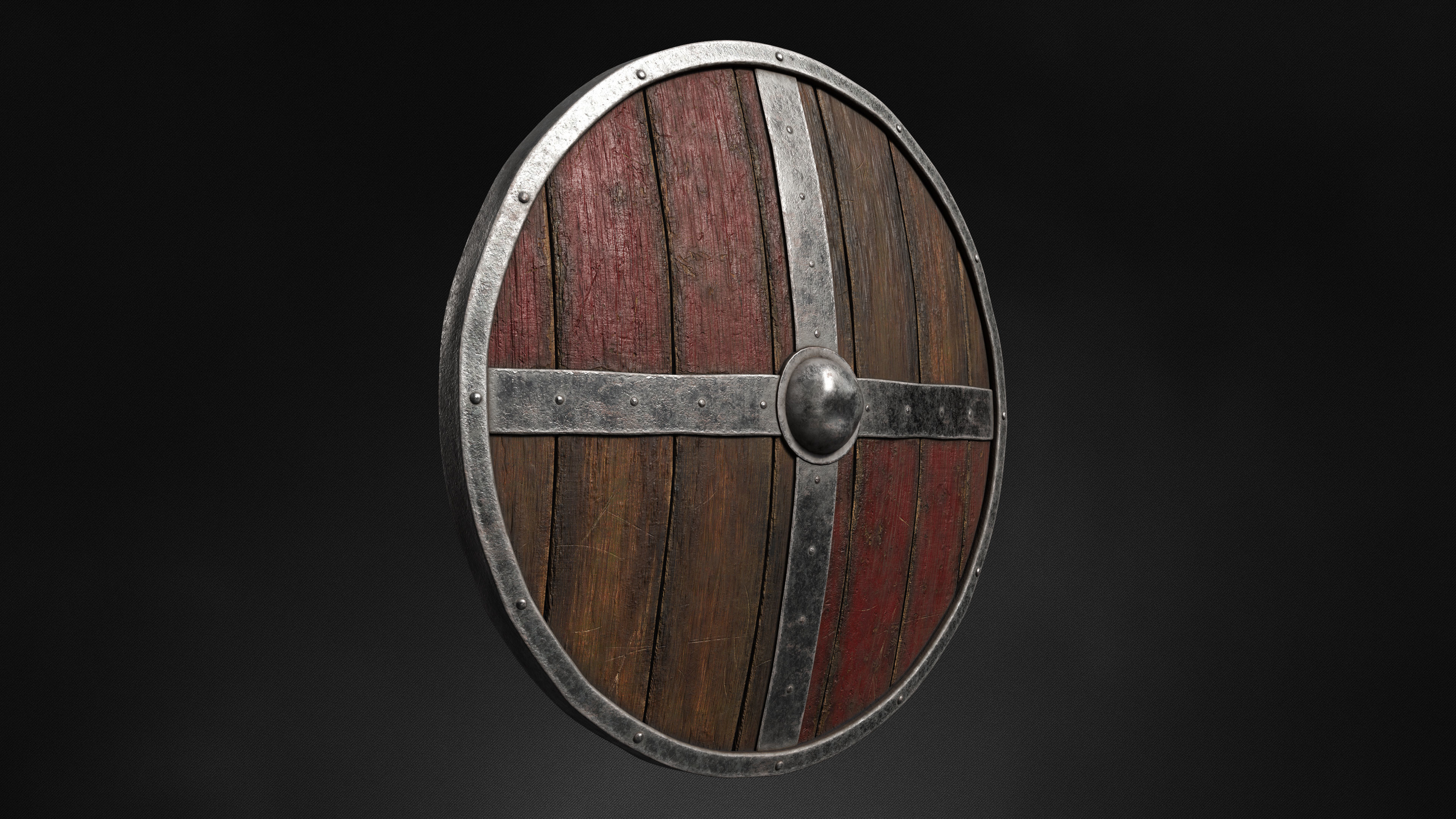 3D model Wooden Medieval Shield AAA Iron Viking Shield VR / AR / low ...
