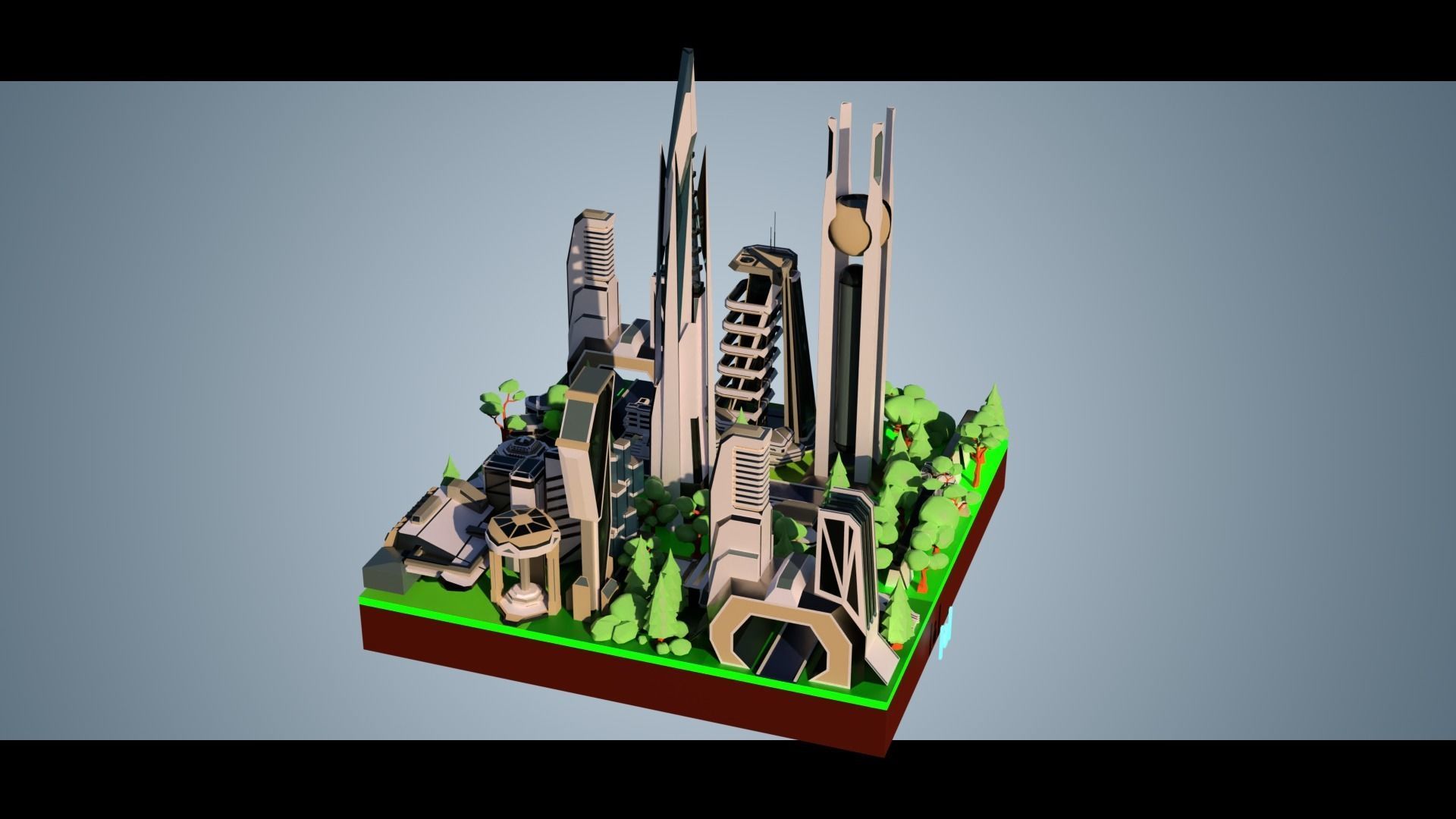 10 Stylized Futuristic City Block Areas plus flying cars 3D model ...