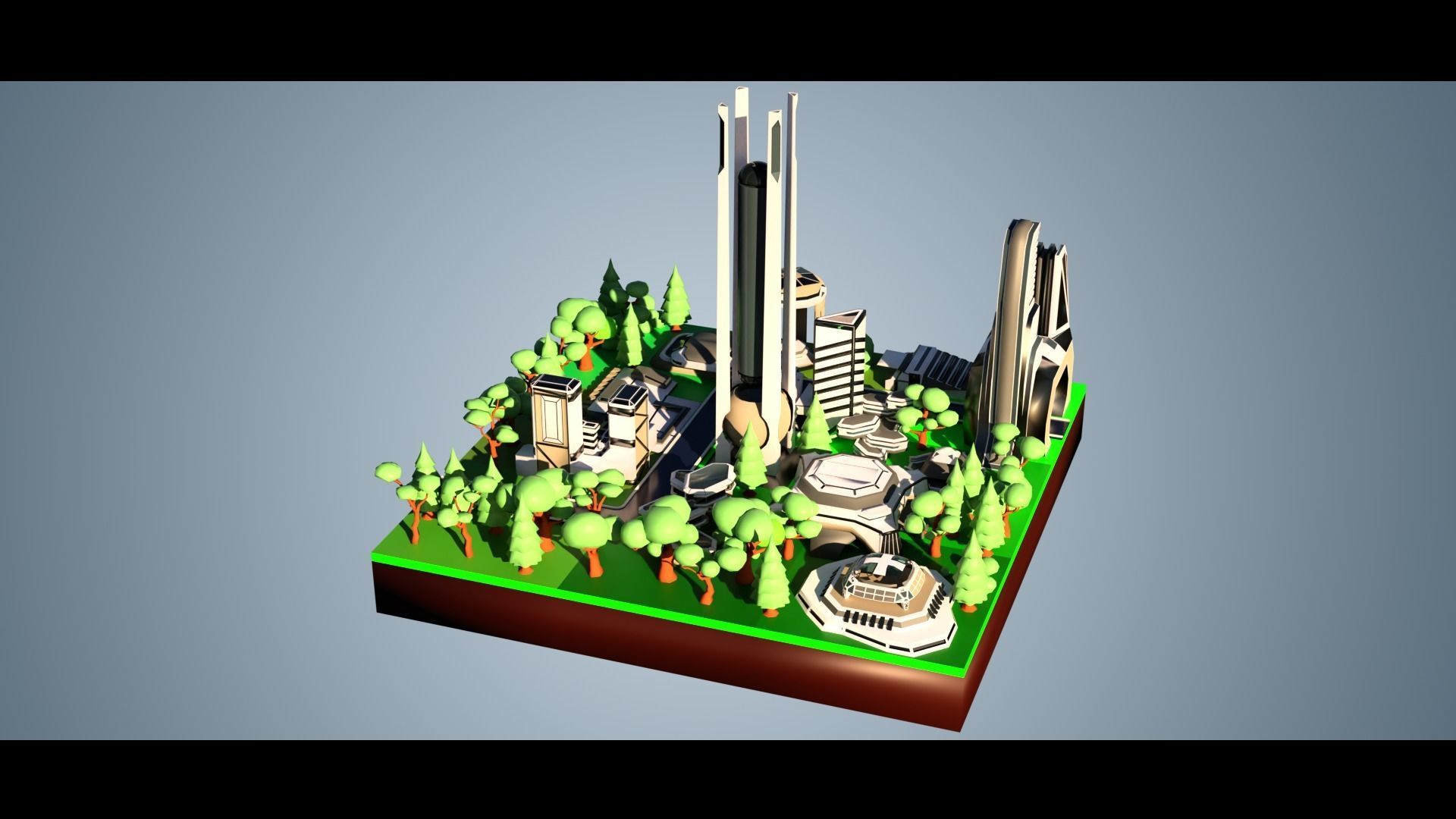 10 Stylized Futuristic City Block Areas plus flying cars 3D model ...