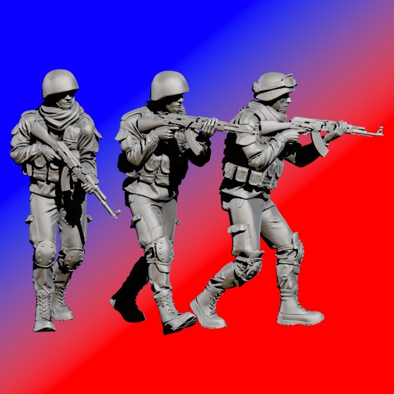 Three Soldiers moving 3D model 3D printable | CGTrader