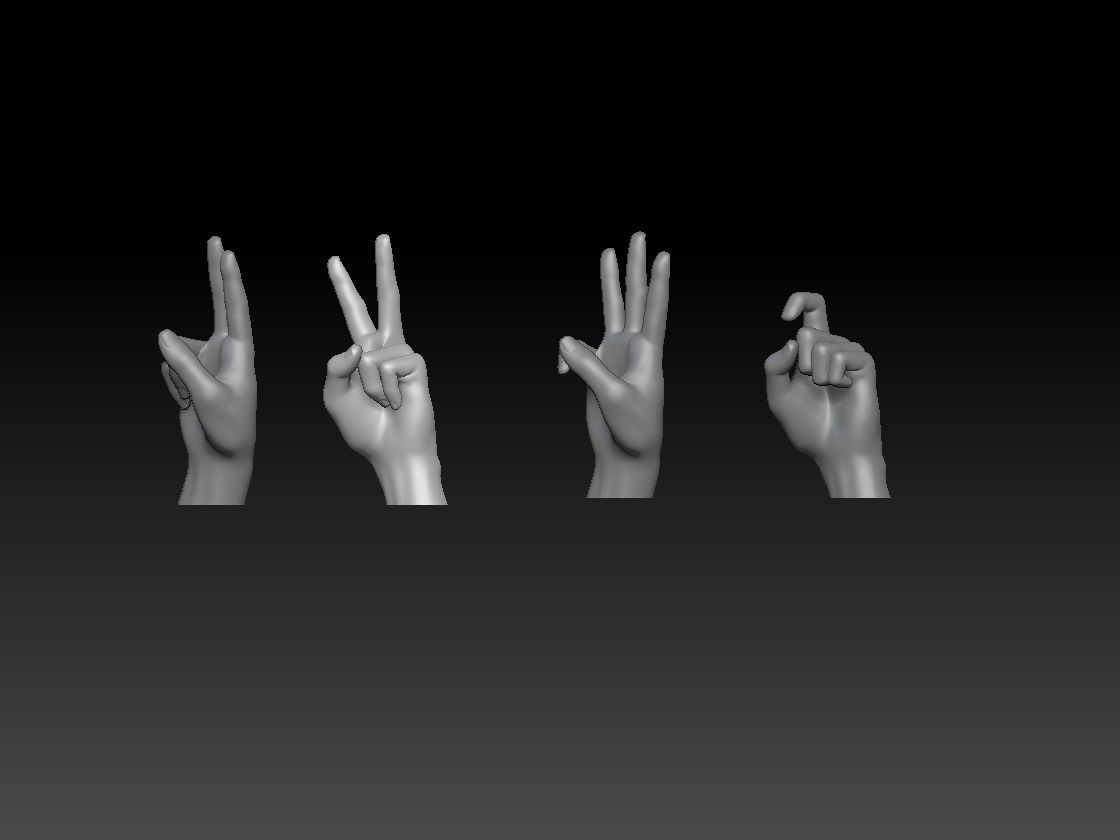HAND SIGN LANGUAGE ALPHABET U V W X 3D model 3D printable | CGTrader