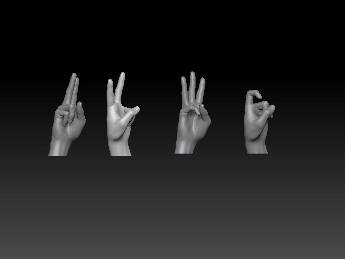 HAND SIGN LANGUAGE ALPHABET U V W X 3D model 3D printable | CGTrader