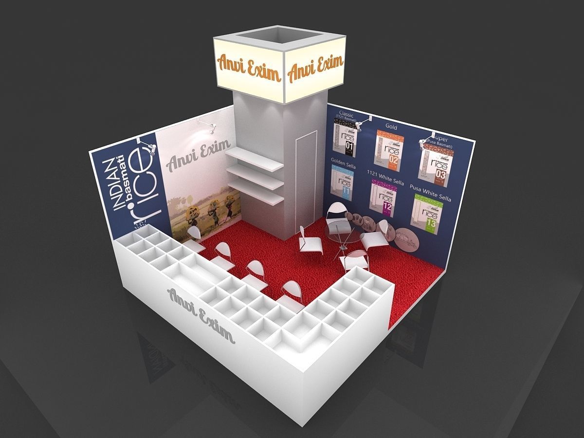 4 mtr x 4 mtr 2 side open exhibition stands 3D model 3D printable ...