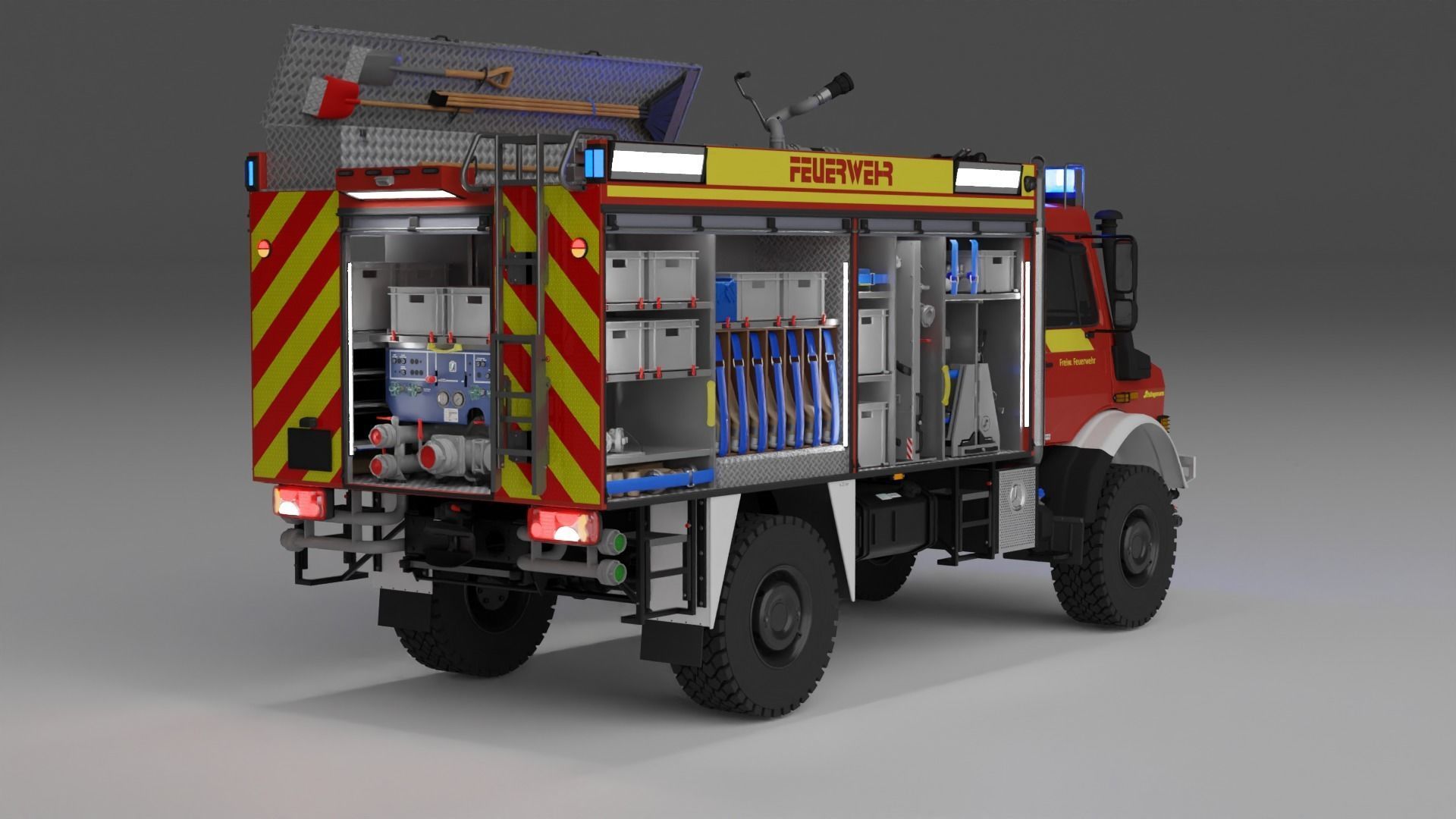 Unimog U5000 Schlingmann TLF3000 HQ Interior 3D model | CGTrader