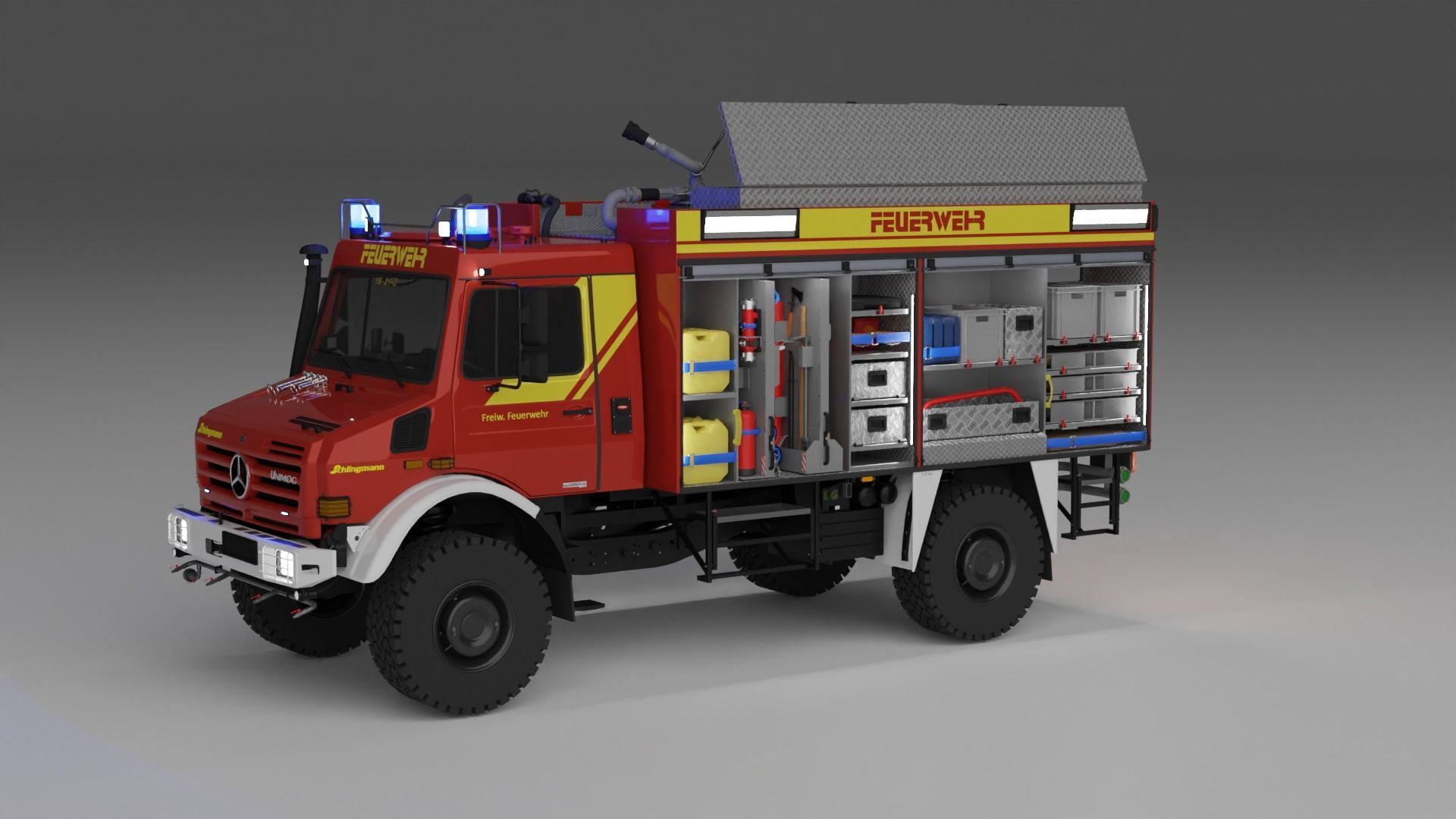 Unimog U5000 Schlingmann TLF3000 HQ Interior 3D model | CGTrader
