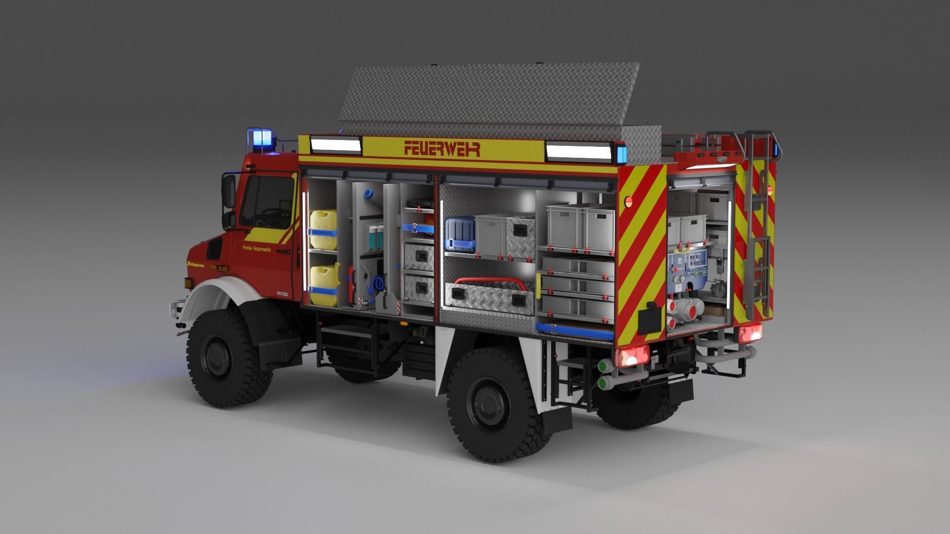 Unimog U5000 Schlingmann TLF3000 HQ Interior 3D model | CGTrader