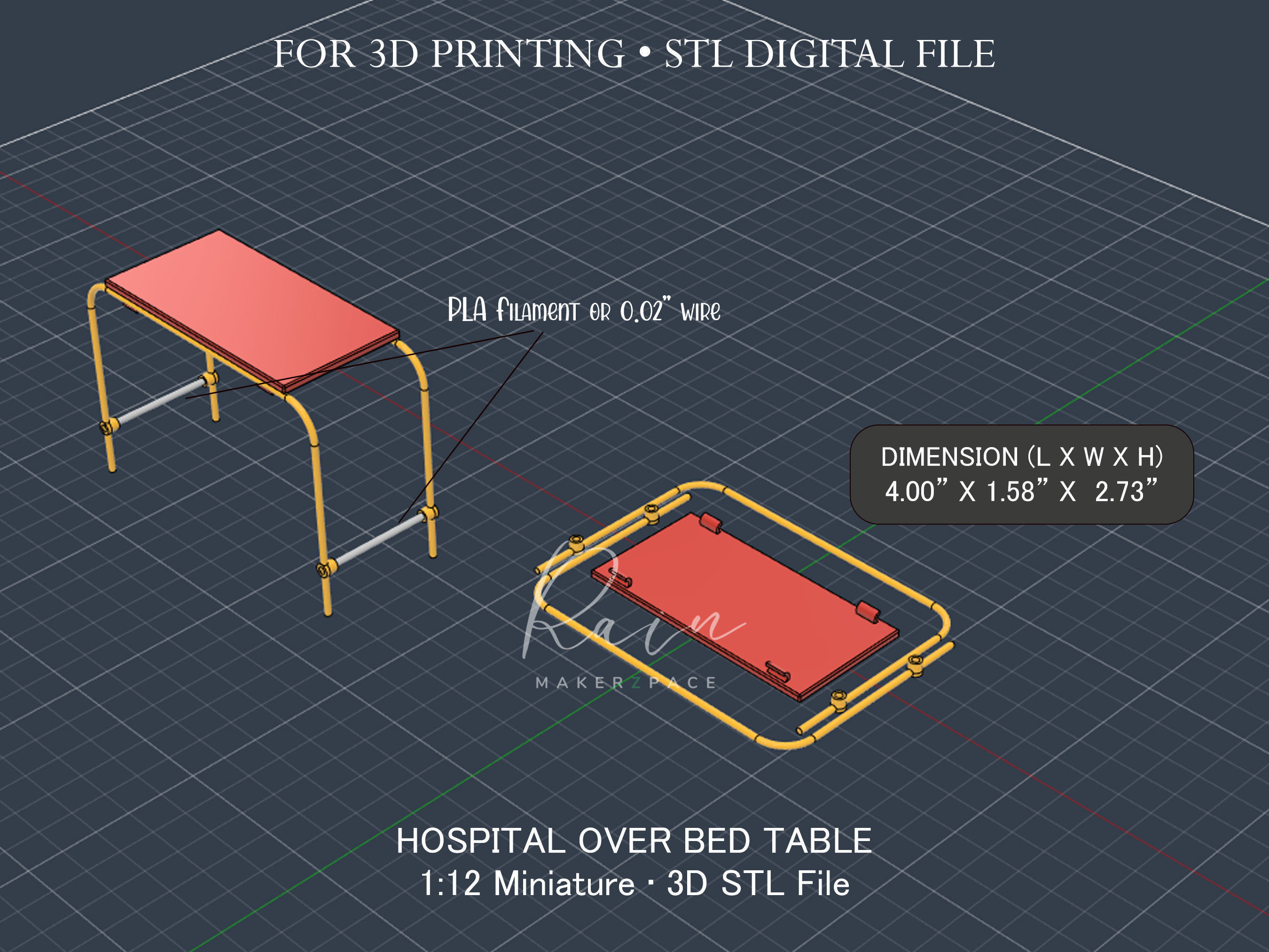 Miniature Hospital Over Bed Table 3D model 3D printable | CGTrader