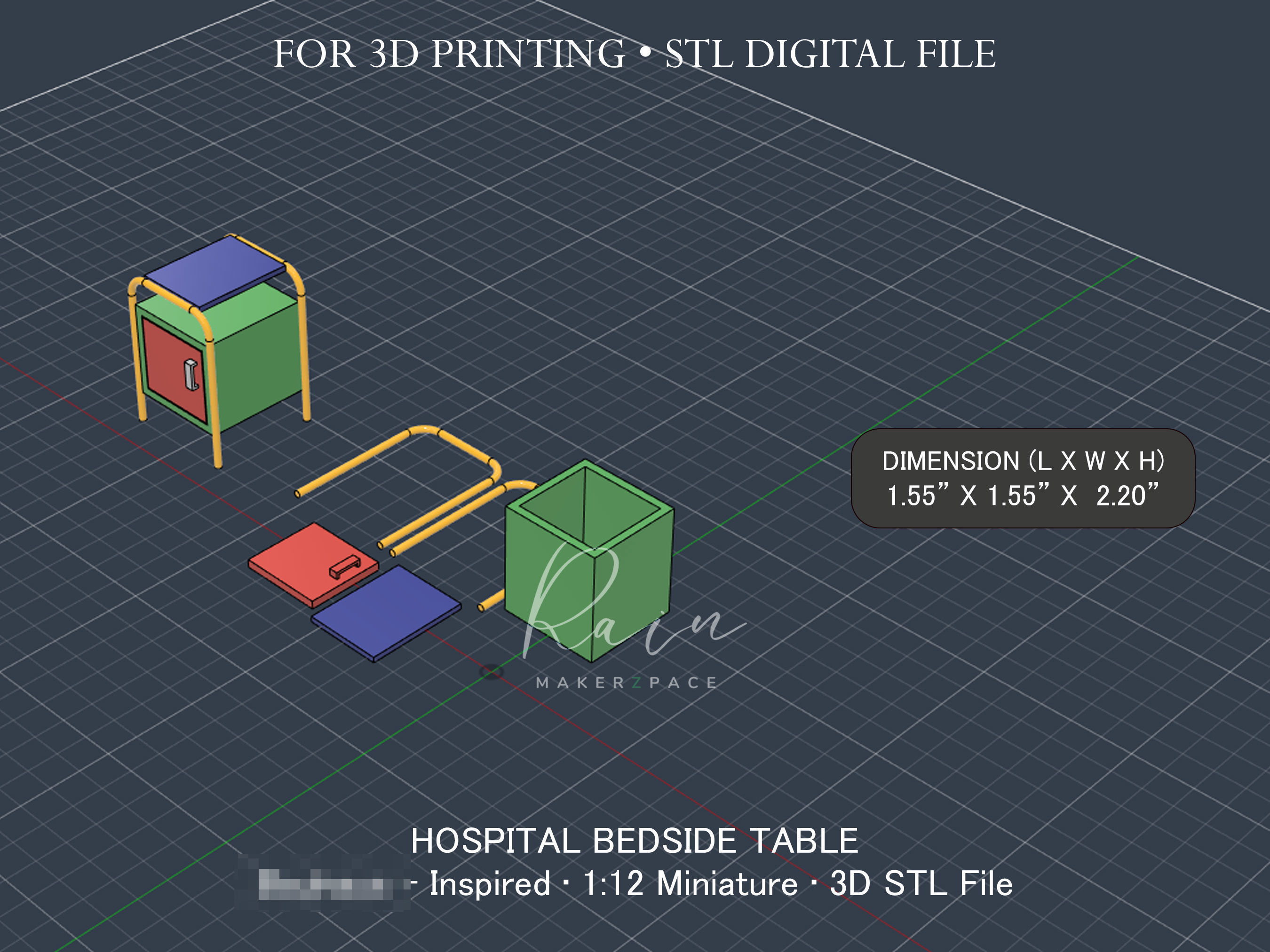 Miniature Hospital Bedside Table 3D model 3D printable | CGTrader