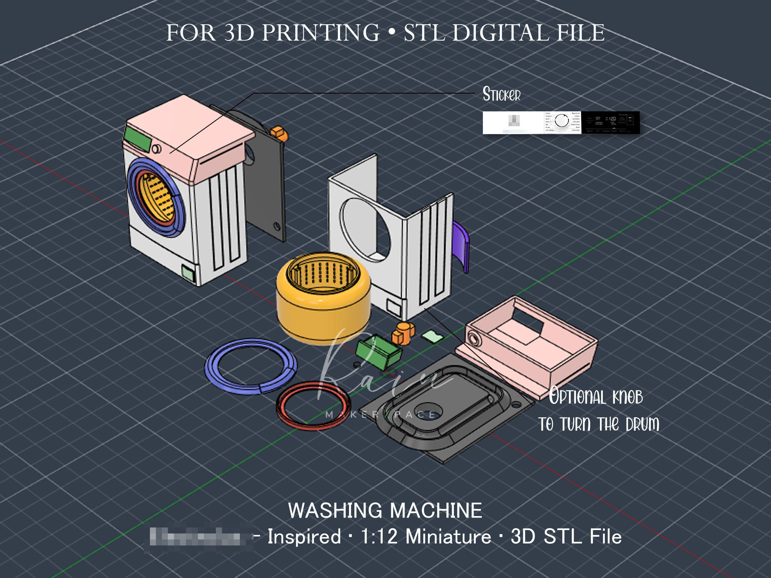 Miniature Frontload Washing Machine 3D model 3D printable | CGTrader