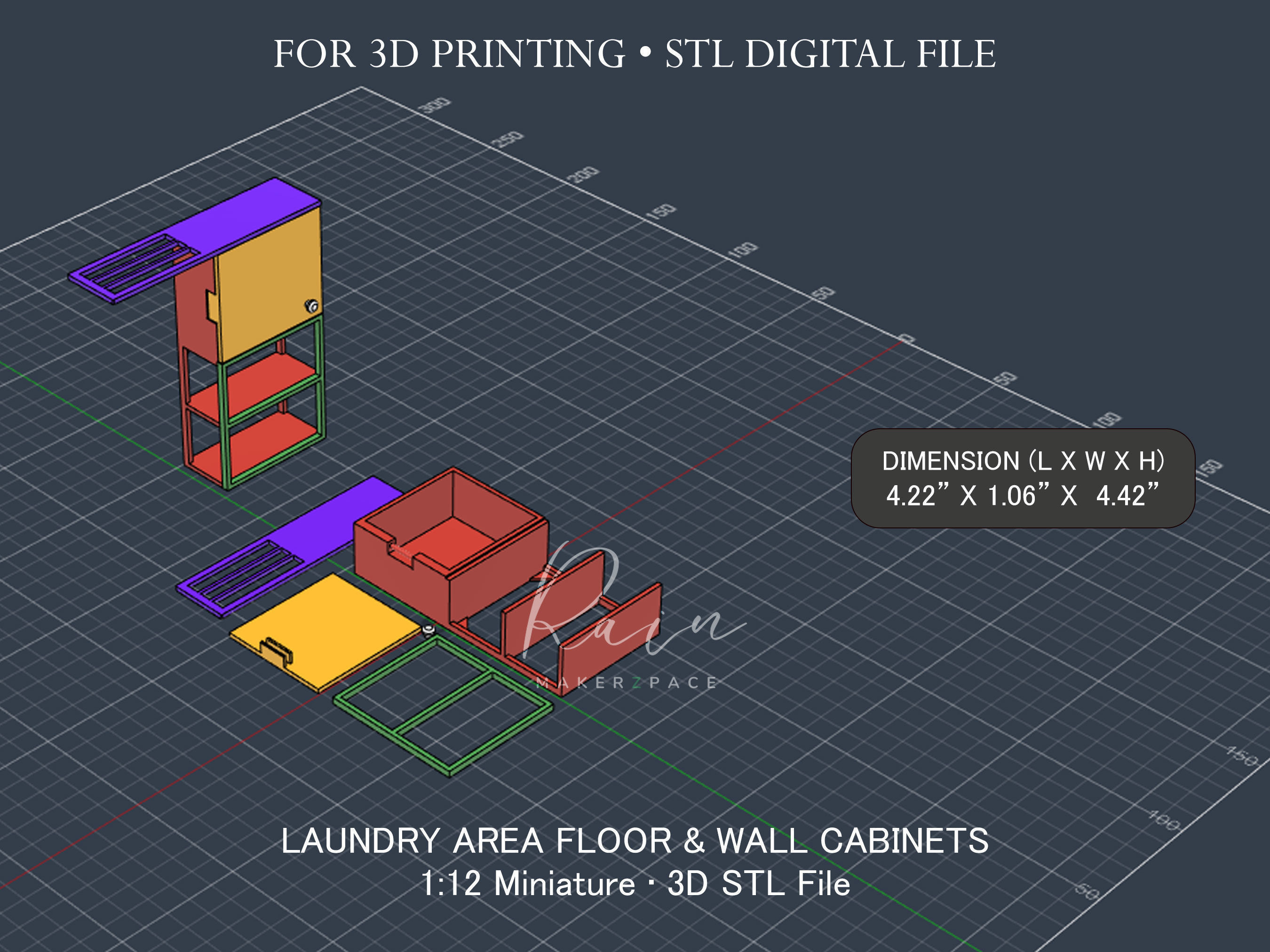 Miniature Ikea-inspired Laundry Room Cabinets 3D model 3D printable ...