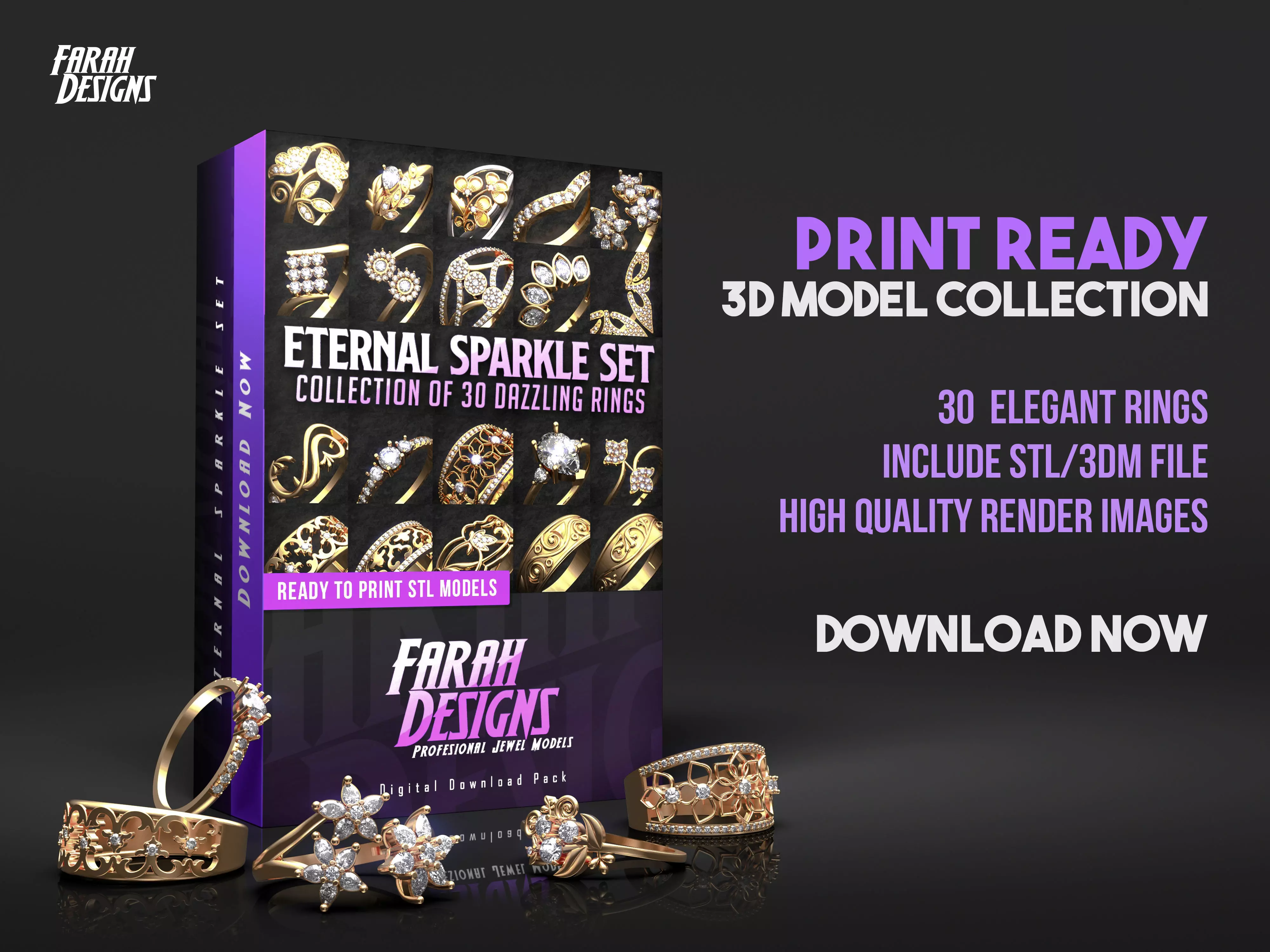 Eternal Sparkle Set- Collection of 30 Dazzling Rings 3D model 3D ...