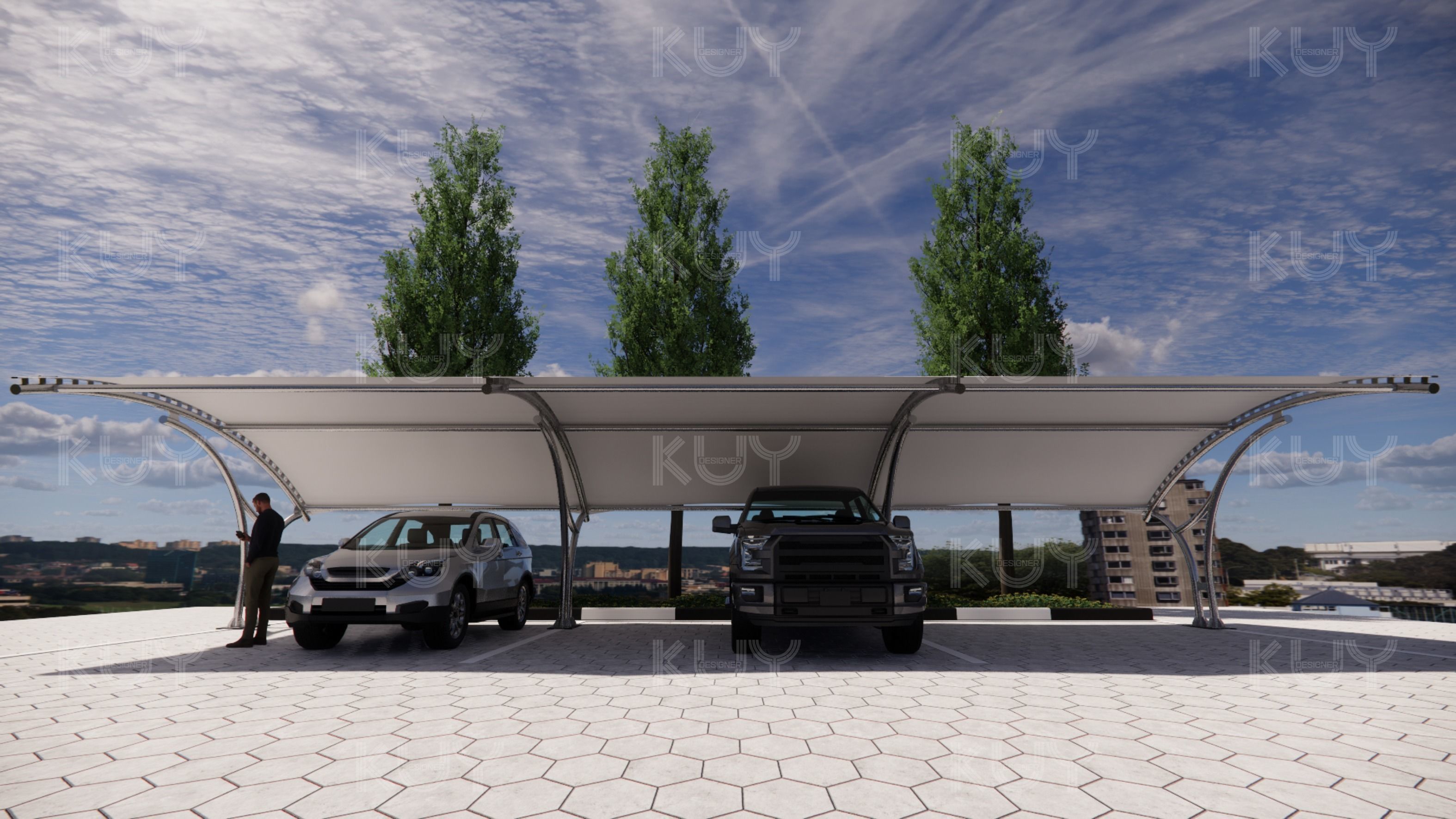 Roof structure for car parking and walkways 1 3D model | CGTrader
