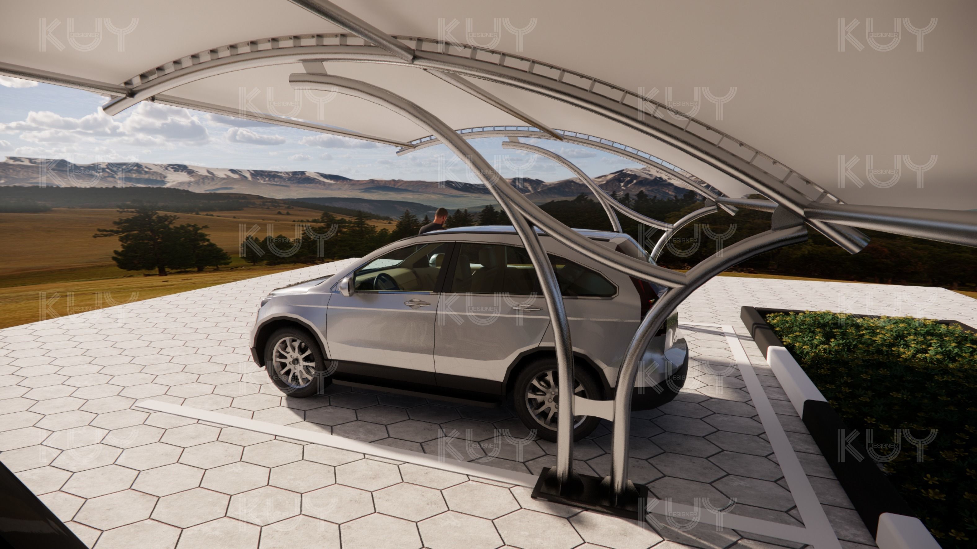 Roof structure for car parking and walkways 1 3D model | CGTrader