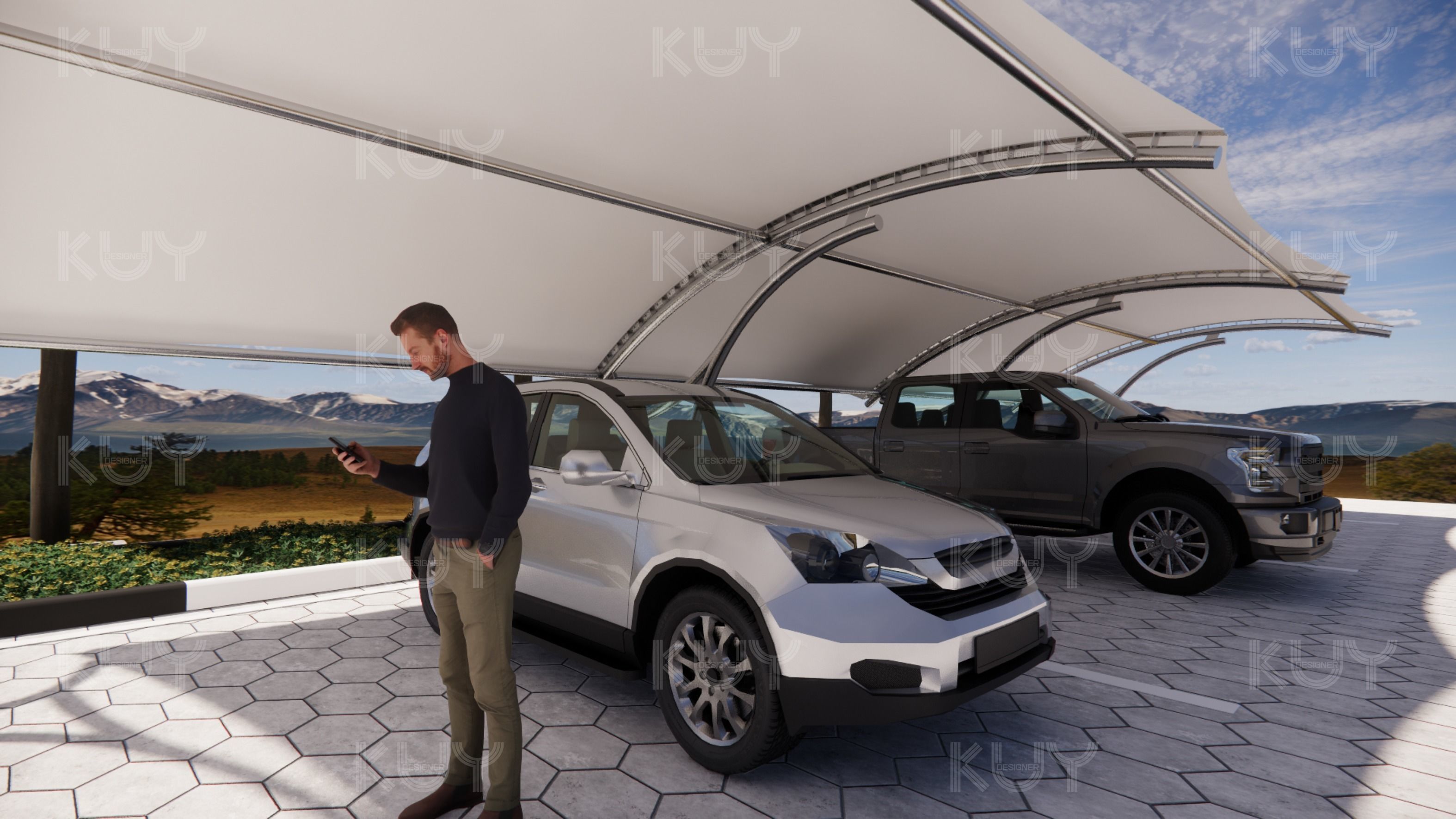 Roof structure for car parking and walkways 1 3D model | CGTrader