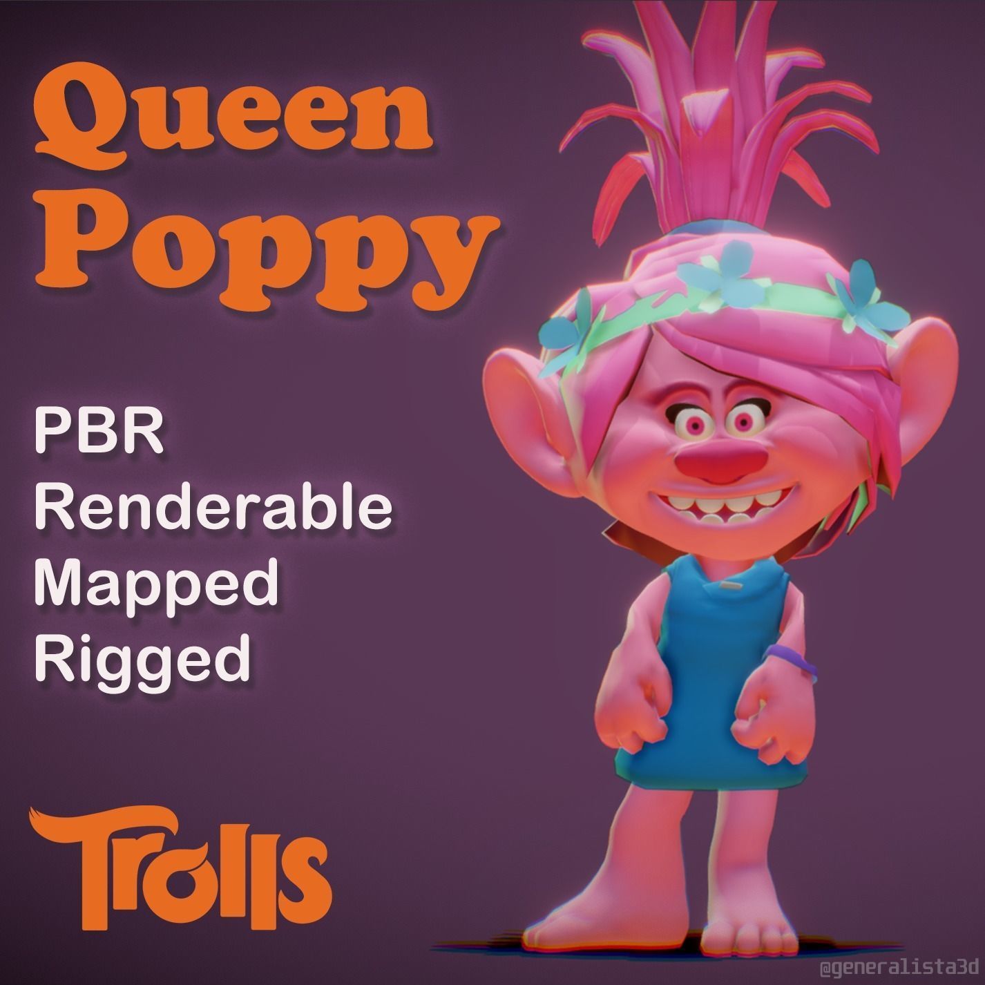 3D model Trolls Queen Poppy pbr animated VR / AR / low-poly | CGTrader