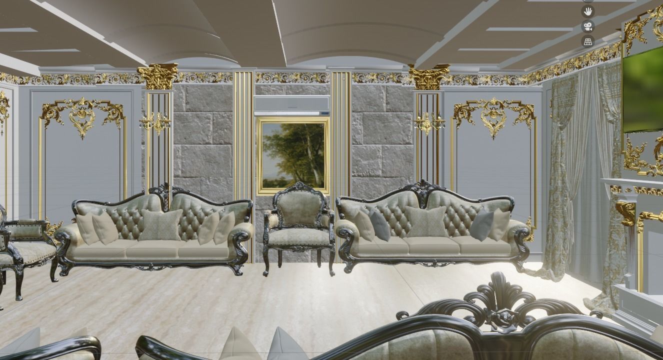 classical baroque interior of living room with and fire place 3D model ...