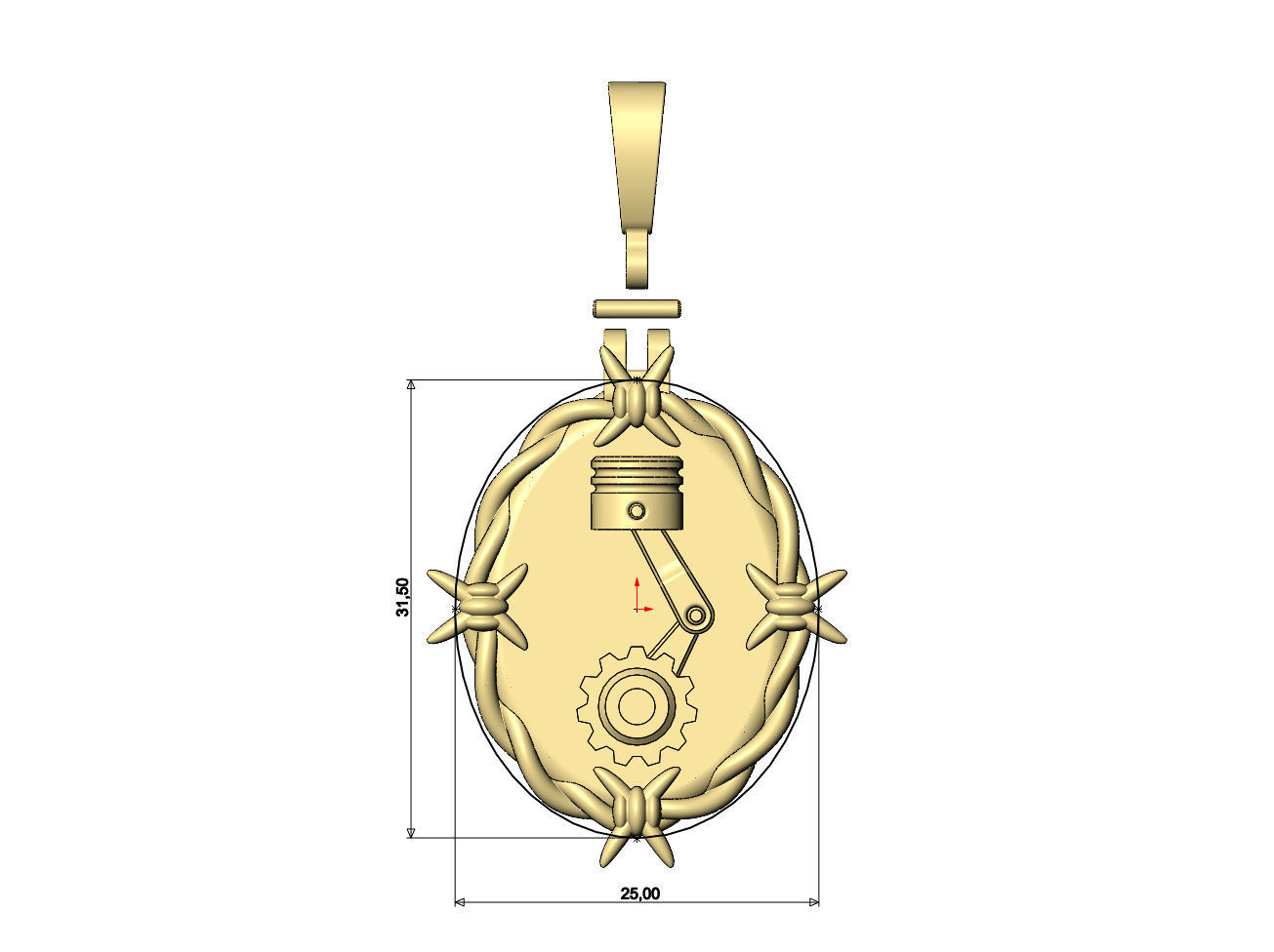 Oval thornes piston gear engine pendant with bail 3D model 3D printable ...