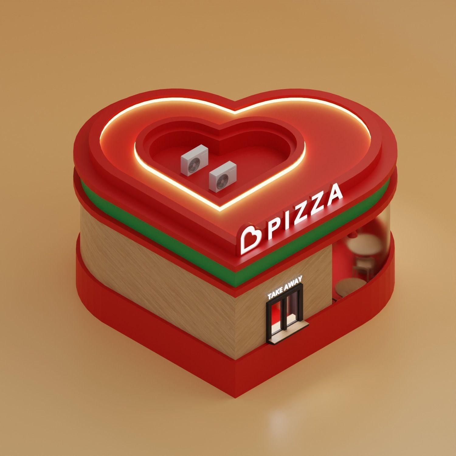 3D model Simple Low Poly Isometric Pizza Shop Low-poly 3D model VR / AR ...